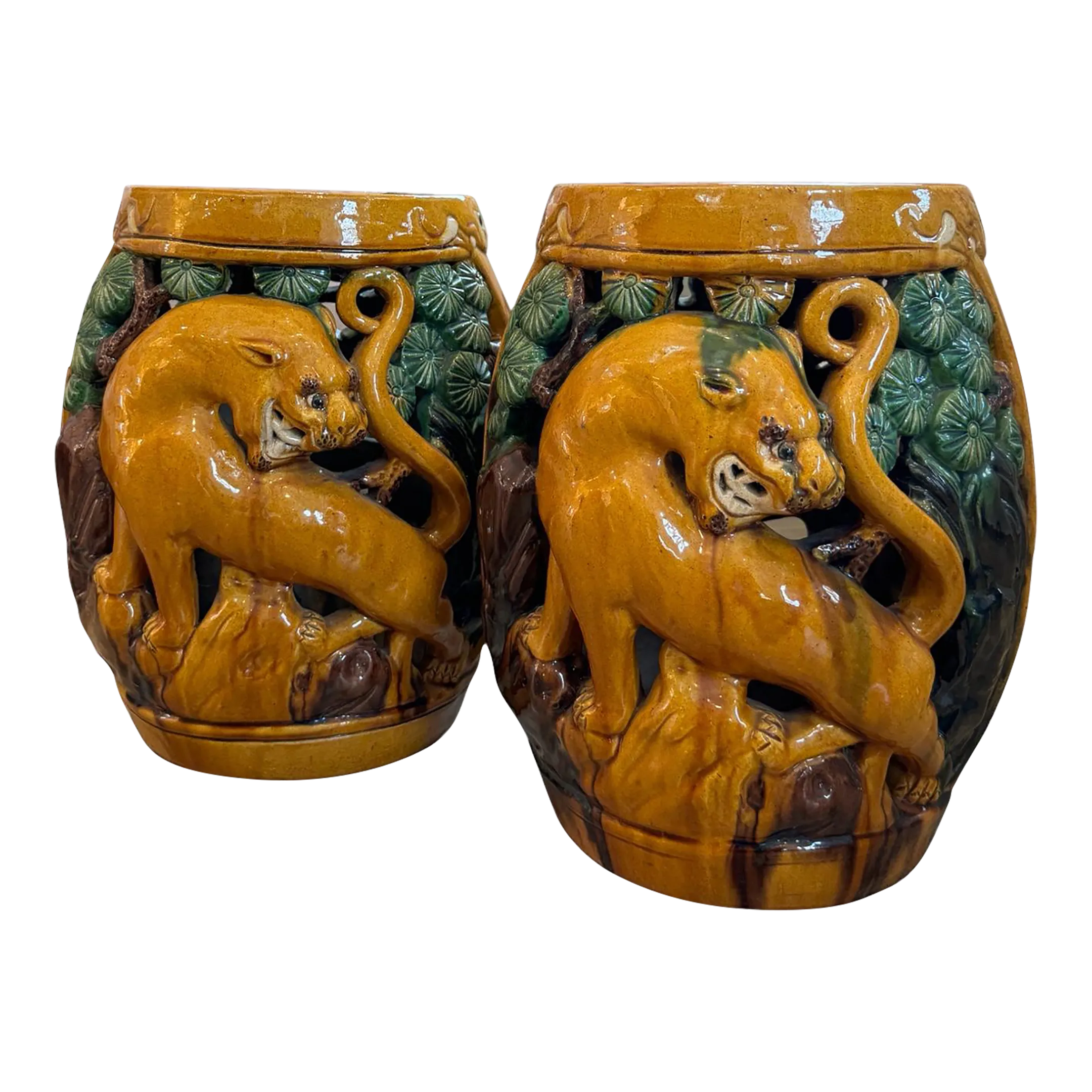 Vintage Mid-Century 1960s Chinese Tiger Garden Stools - Set of 2 | Chairish