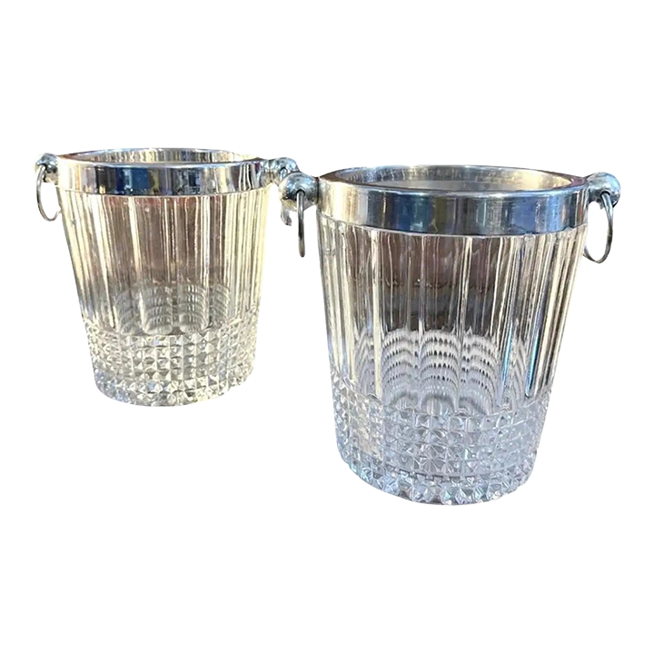 A Pair of 1950s Modernist Crystal and Silver Plate French Wine Coolers ...
