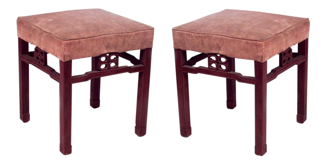 Vintage Mid Century Asian Chinese Style Square Teak Benches- a Pair ...
