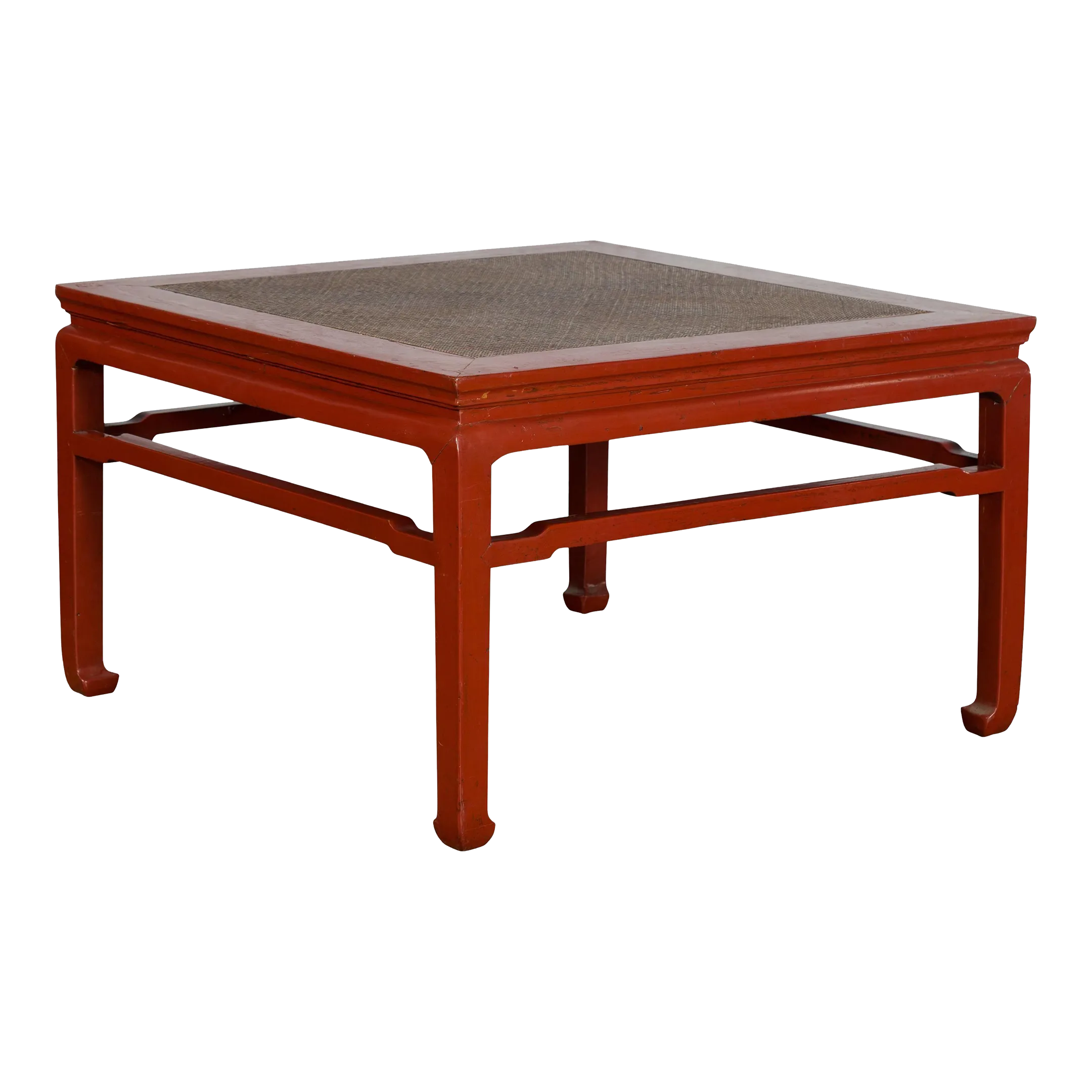 Early 20th Century Chinese Red Lacquer & Hand-Woven Rattan Top Coffee ...
