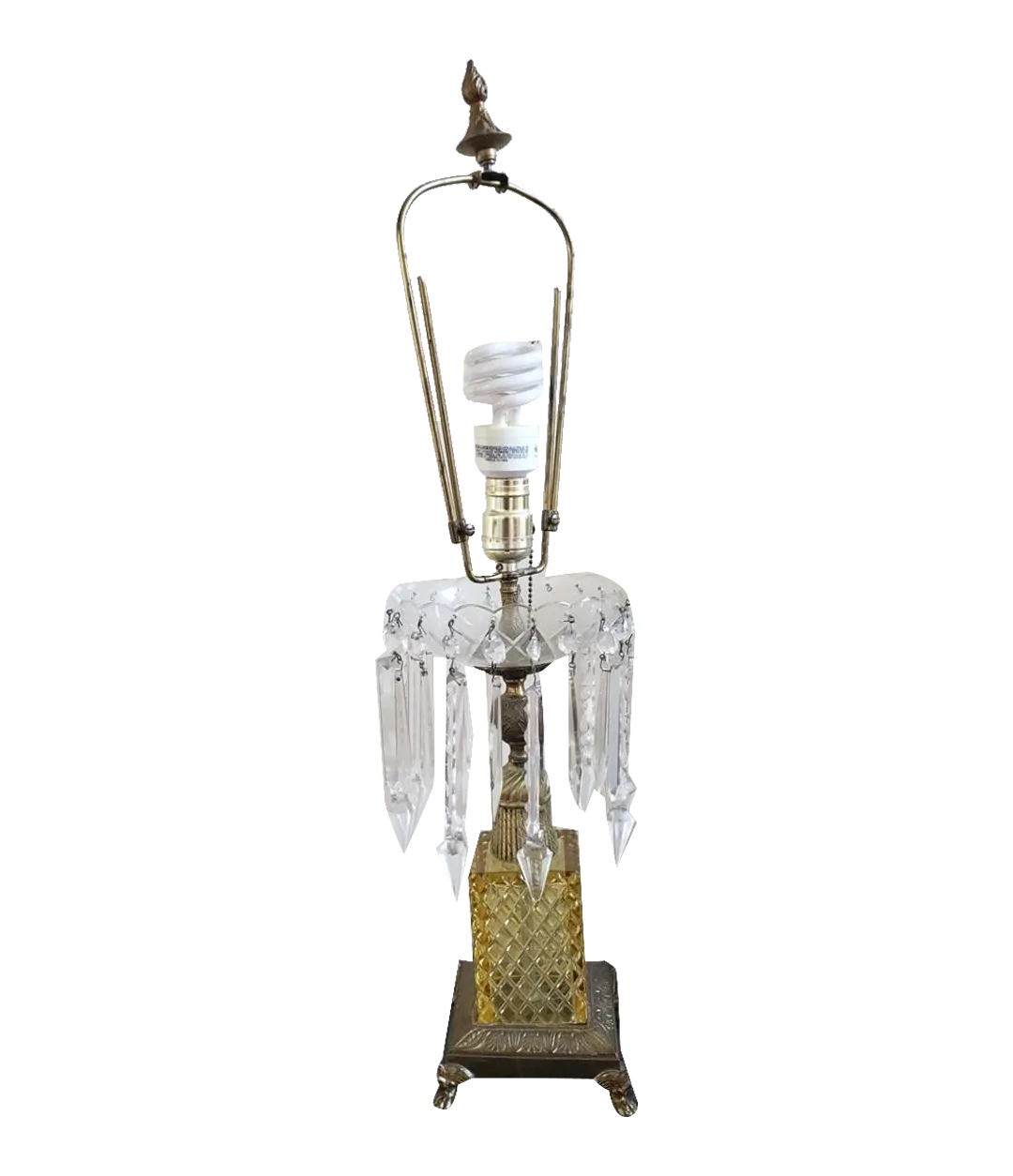 1930s Solid Brass Glass Cut and Lead Crystal Arrow Pendulums Table Lamp ...