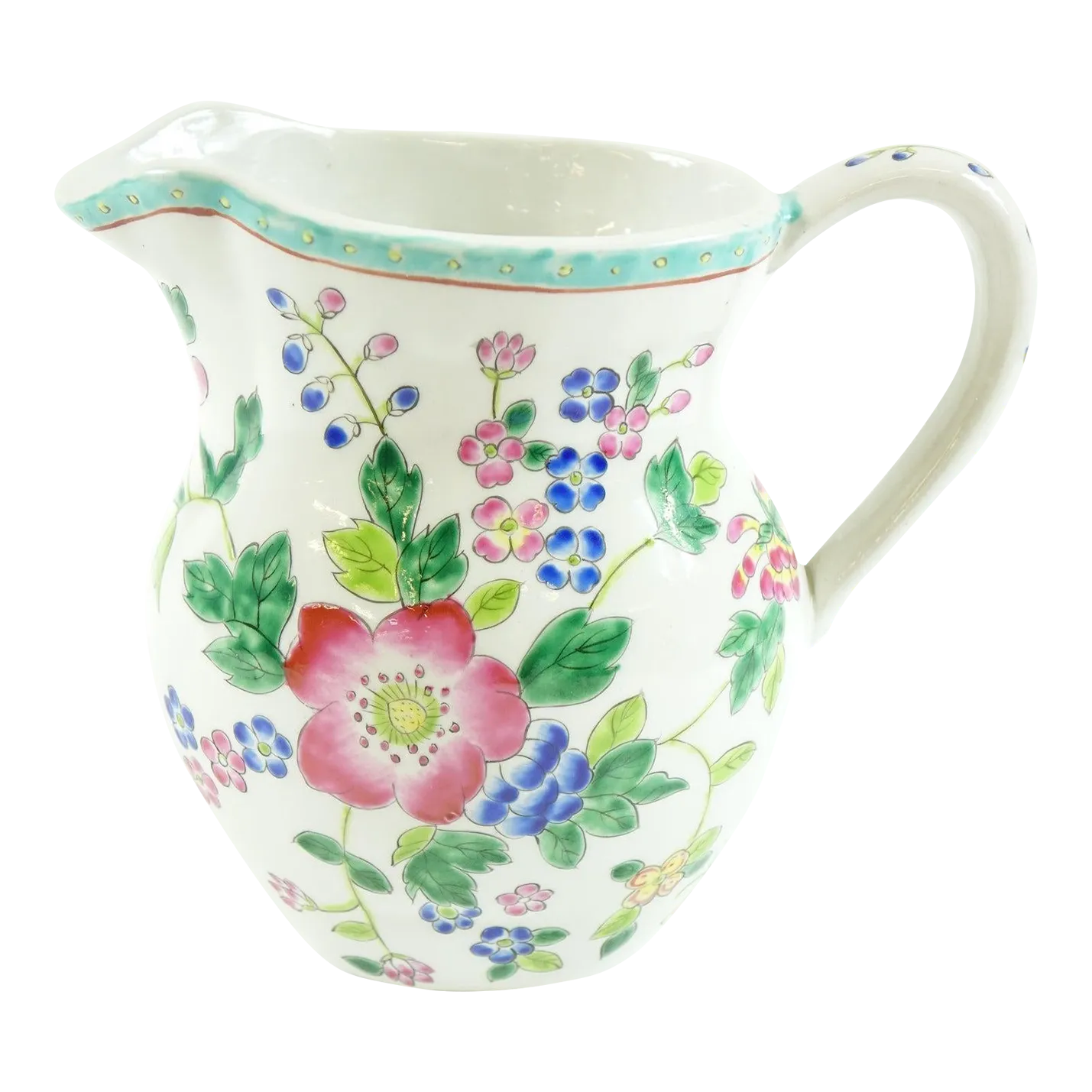 Mid 20th Century Hand Painted Flower Design Porcelain Jar | Chairish