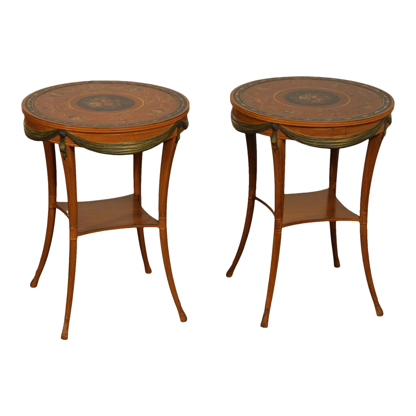 1930s Adams Style Hand Painted Satinwood Side Tables - A Pair | Chairish