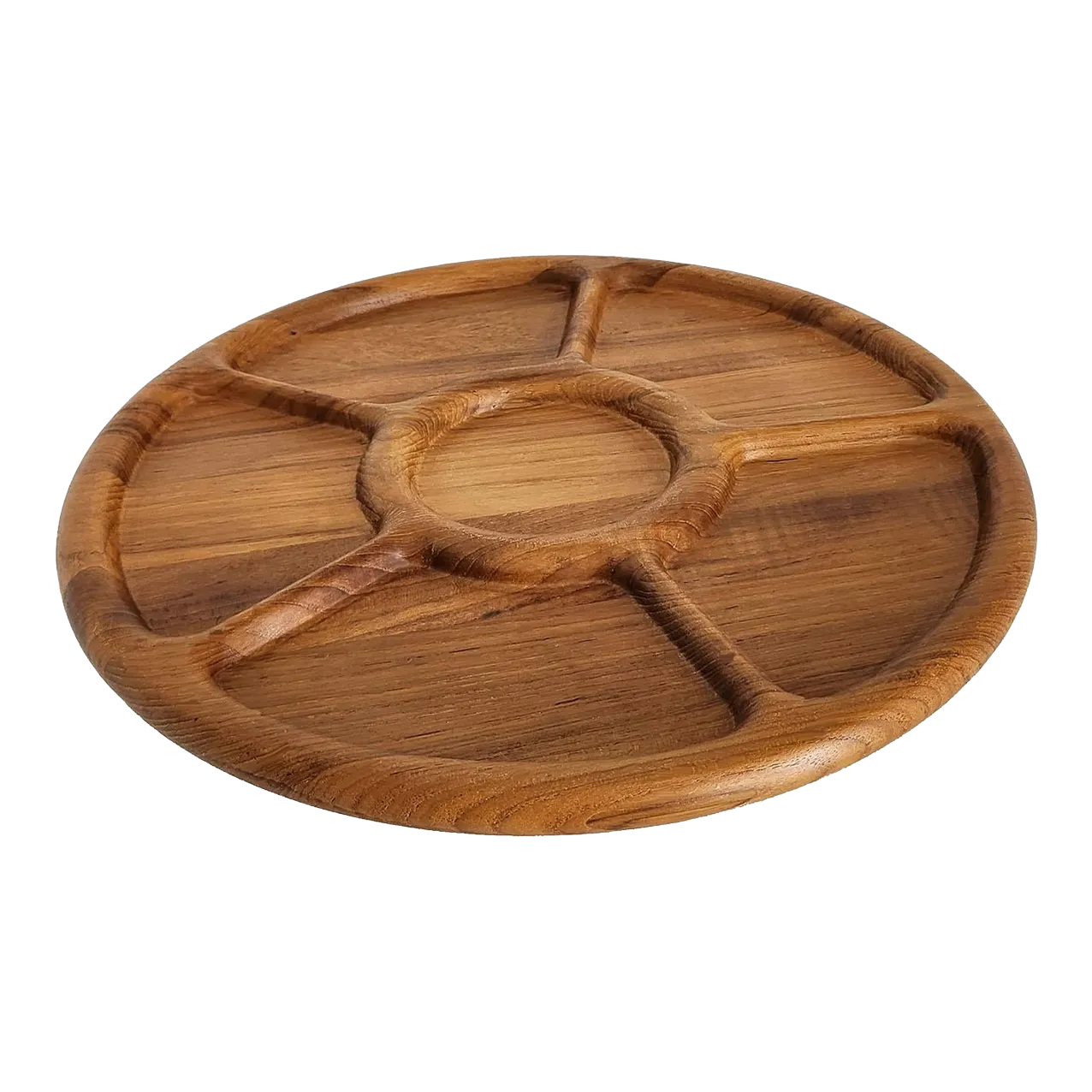 1970s Teak Wood Partitioned Lazy Susan Made for Neiman Marcus | Chairish