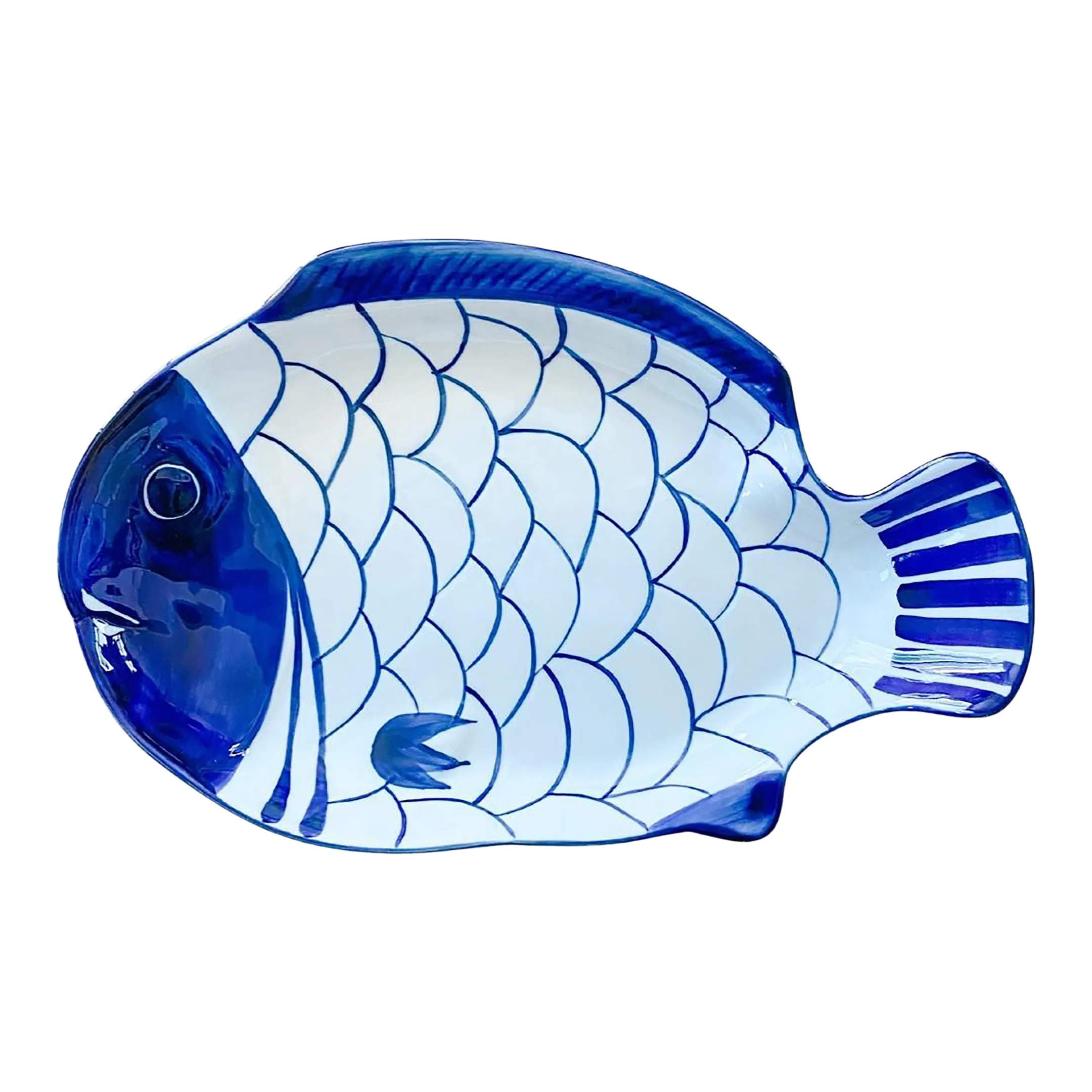 1990s Coastal Blue & White Arabesque Fish Platter by Dansk | Chairish