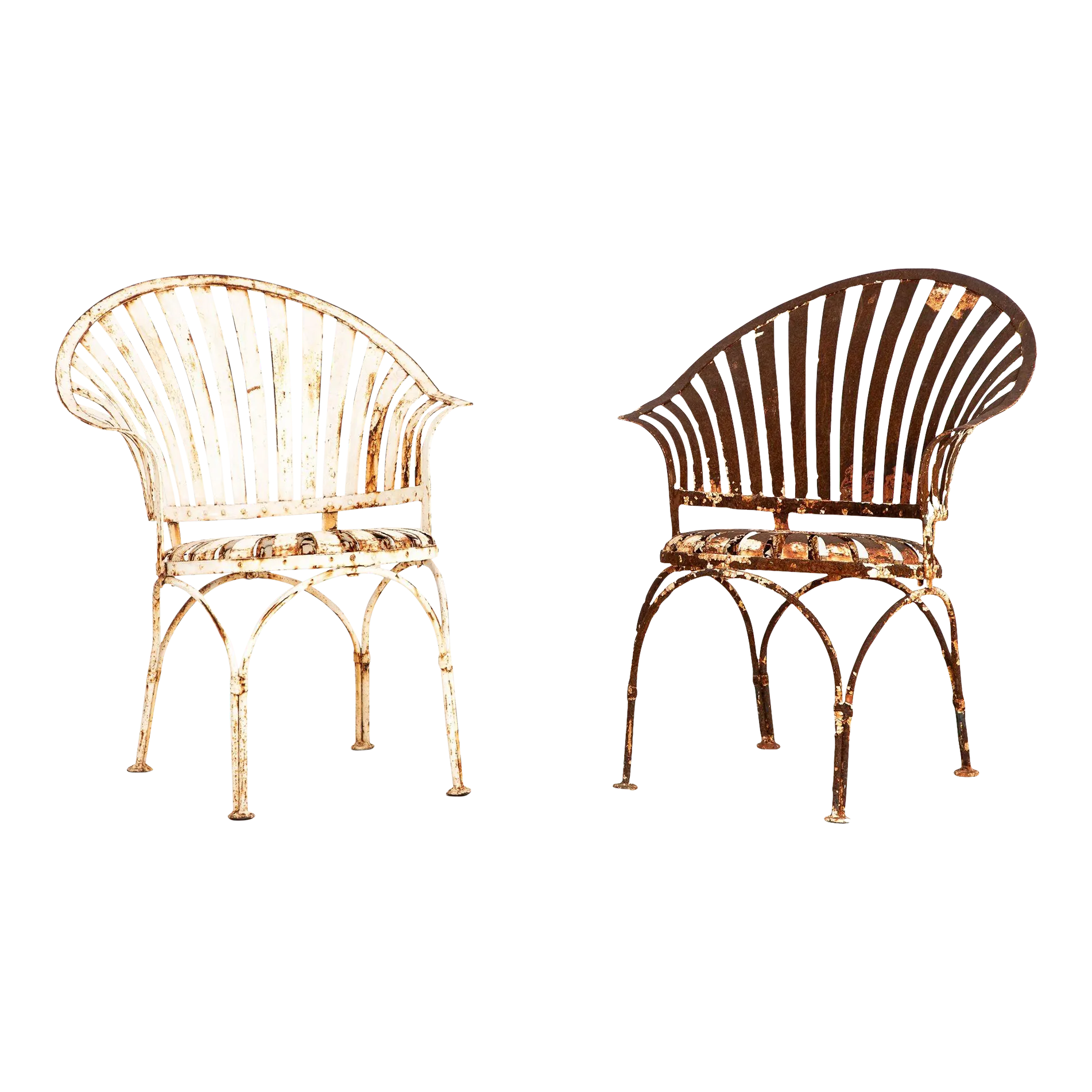 Francois Carre Style Fan-Back Metal Garden Chairs, France Mid 20th C. | Chairish