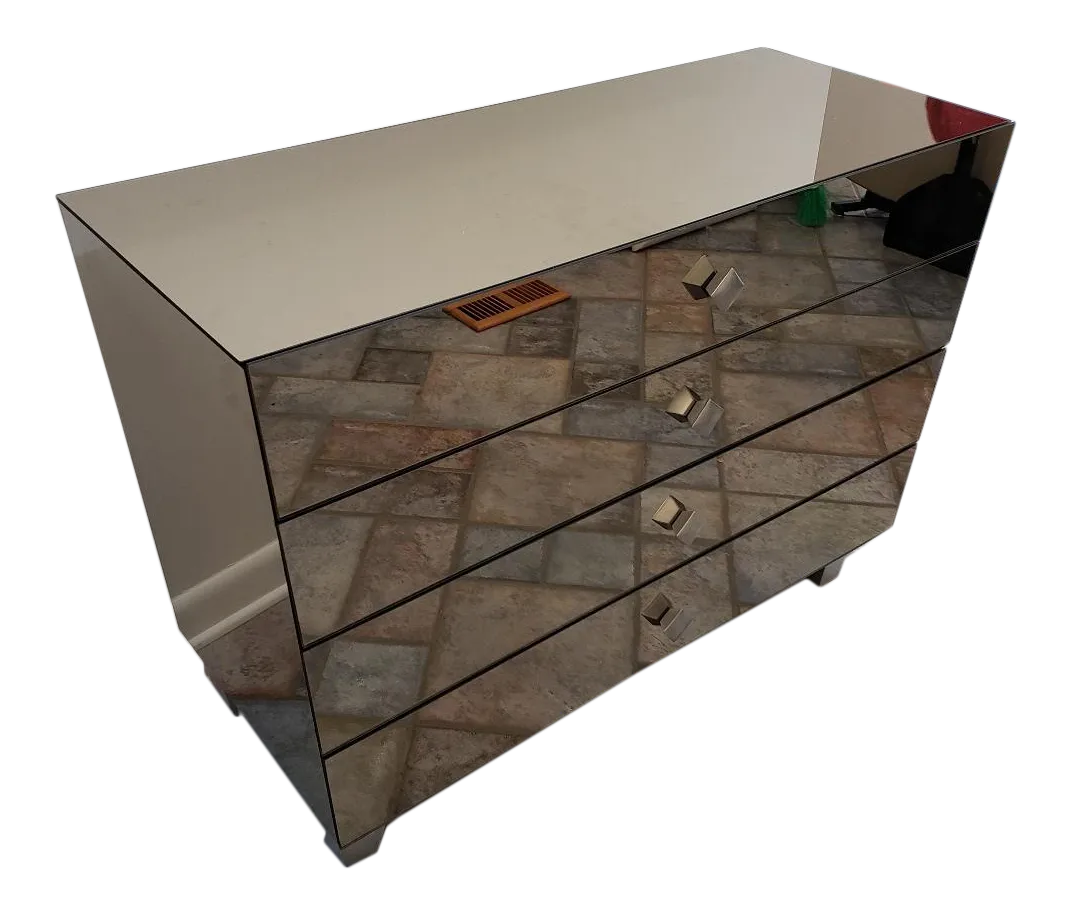 Contemporary Modern Mirrored Tapered Three Drawer Chest | Chairish
