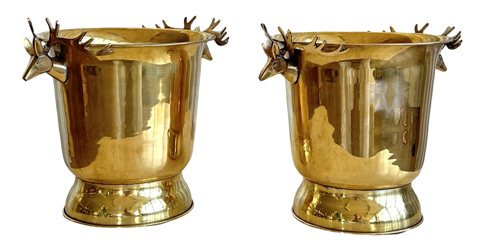 Mid-Century Brass Ice Buckets with Deer Sculpted Handles, 1960s | Chairish