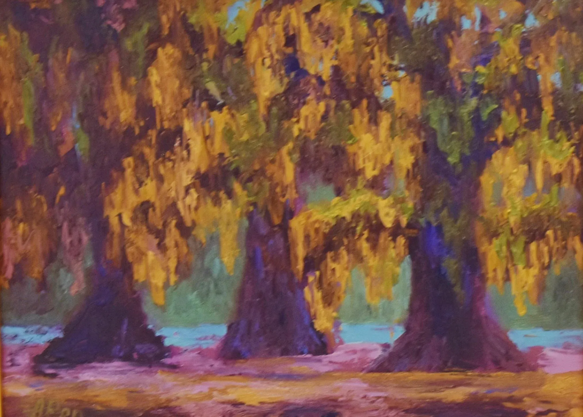 Oil Painting In Spanish Moss Trees Nice.