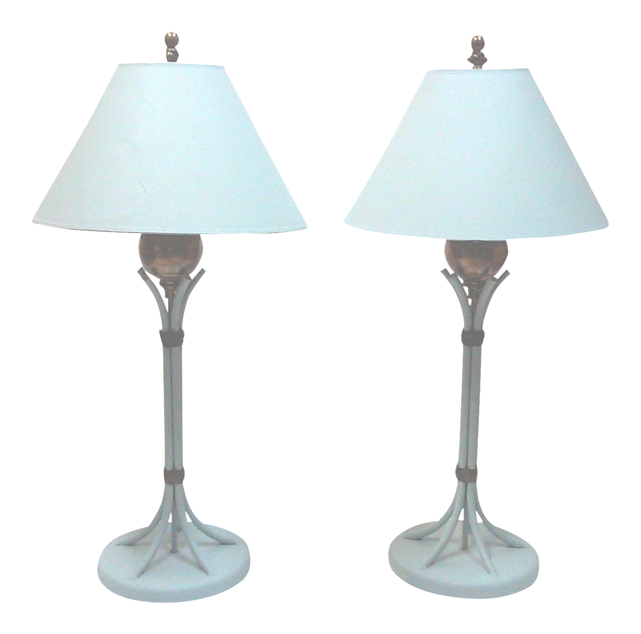 Vintage Light Blue Iron and Brass Table Lamps - a Pair | Chairish