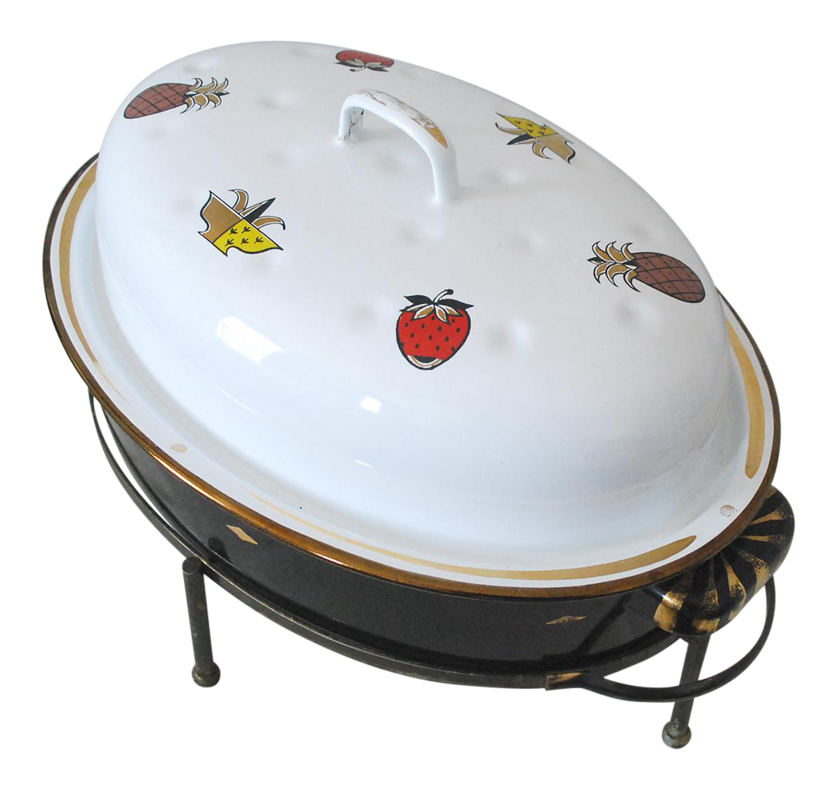 Mid-Century Georges Briard Enamel Roaster With Warming Stand | Chairish