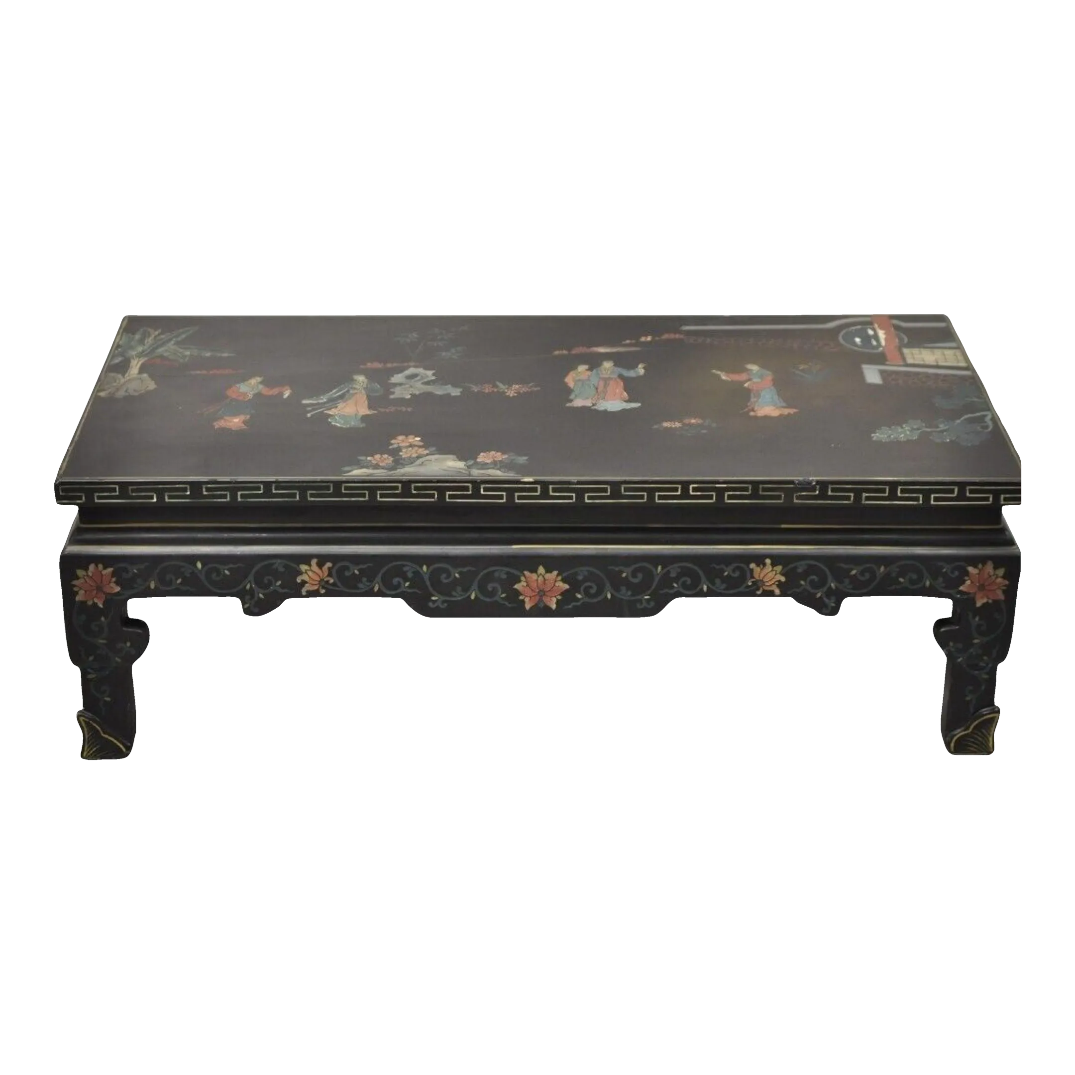 Mid 20th Century Vintage Chinese Oriental Black Lacquer Hand Painted ...