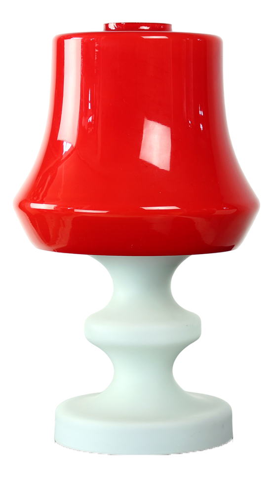 Red & White Opaline Glass Table Lamp by Stefan Tabery for Opp Jihlava ...