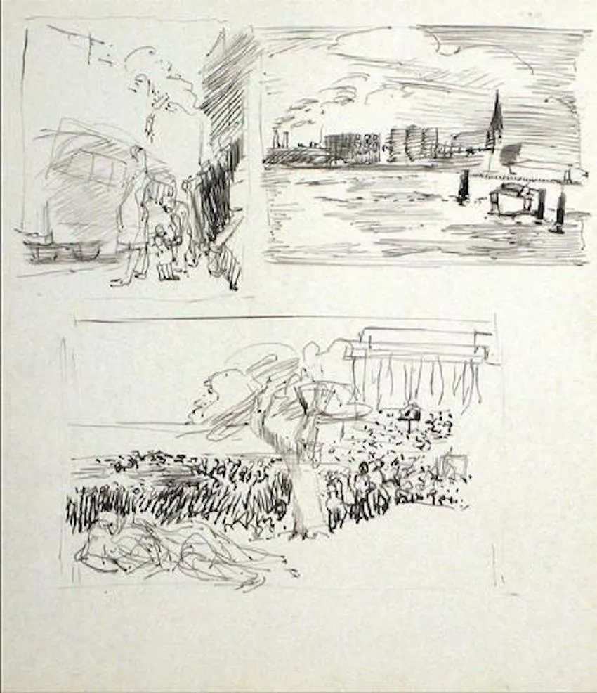 Trio of Sketchbook Studies Ink Drawing 1940-60s | Chairish