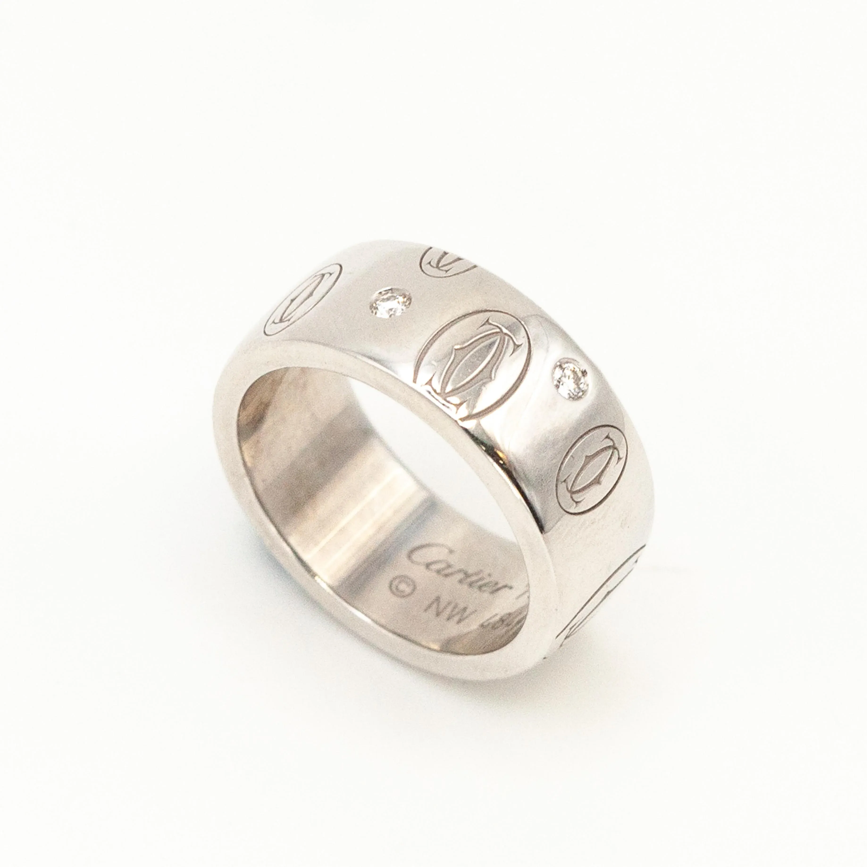 Vintage Cartier 18k 5 Diamond Happy Birthday Double C Logo Ring Size 5.75 Chairish
