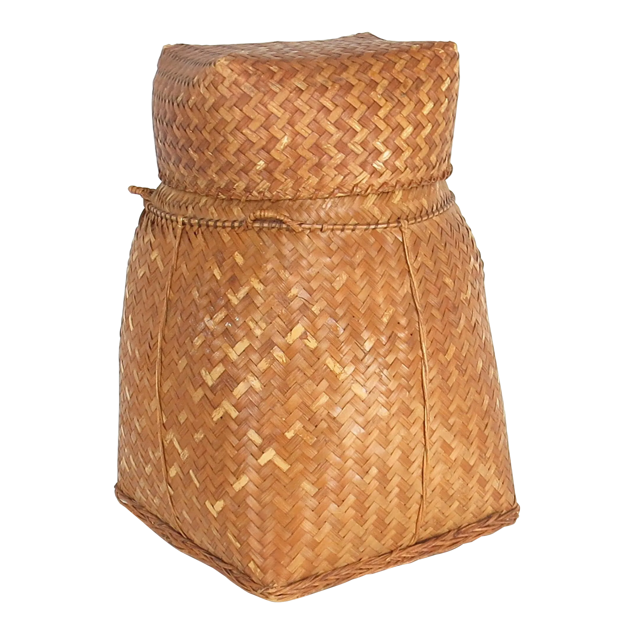 Vintage Woven Rattan Rice Basket With Lid | Chairish