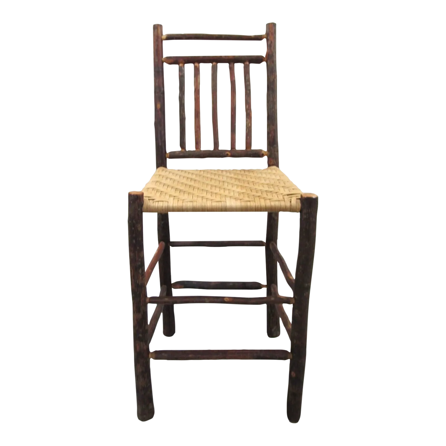 1960s Primitive Wood With Woven Cane Seat Counter Stool | Chairish