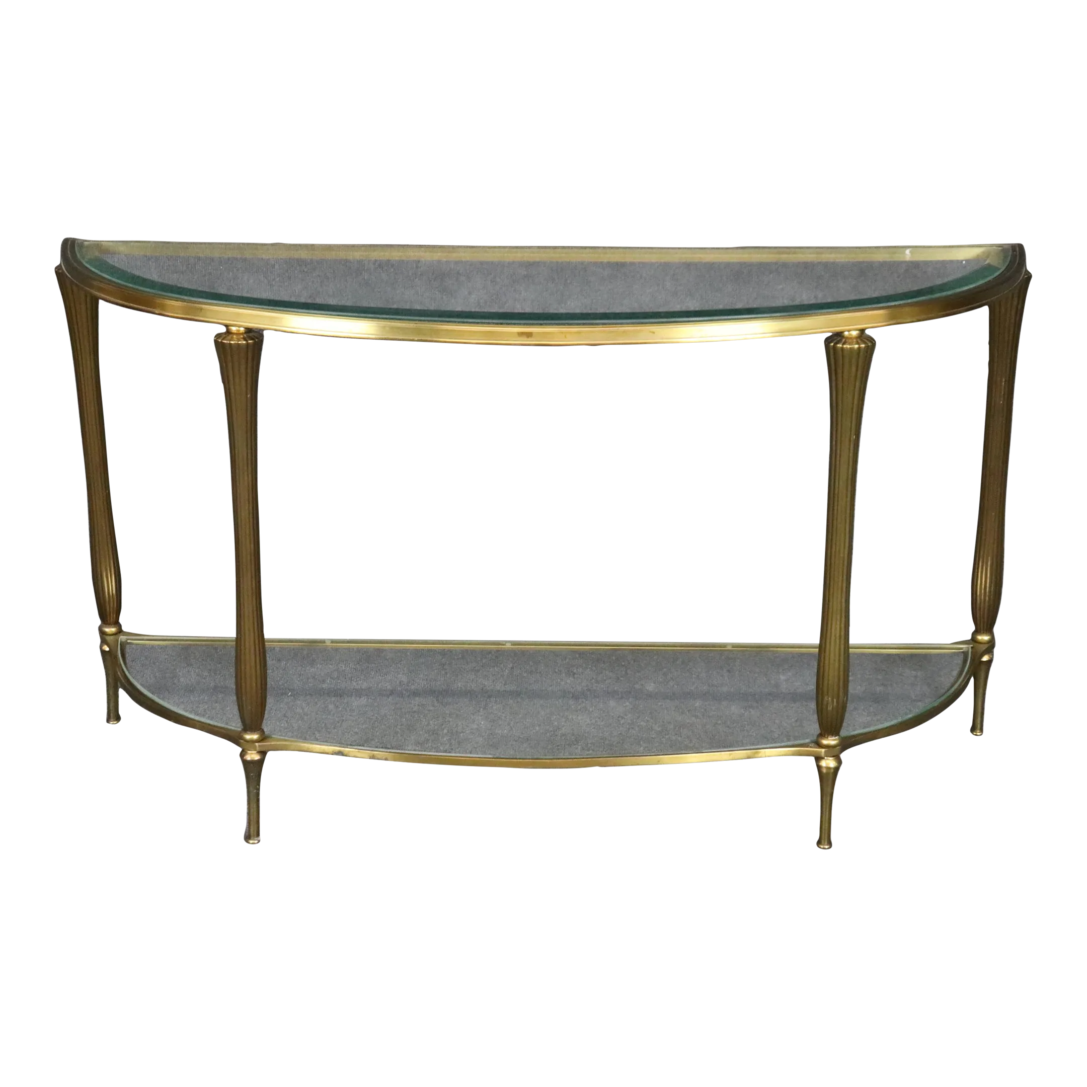 French Art Deco Style Brass Two Tier Glass Top Demilune Console Table ...