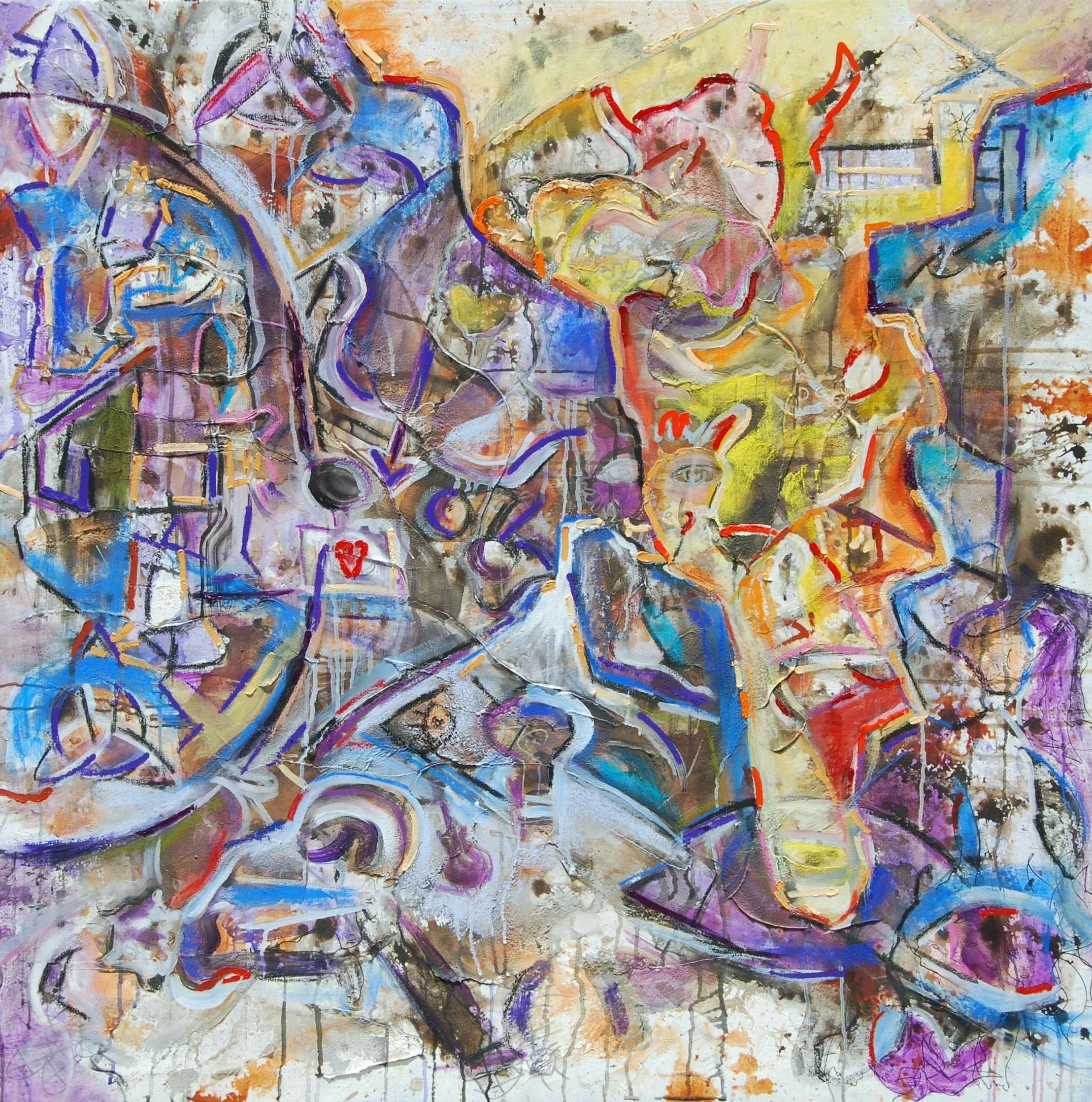 Abstract Mixed Media Painting 'Dada Lovecats' by Texas Artist Jason ...