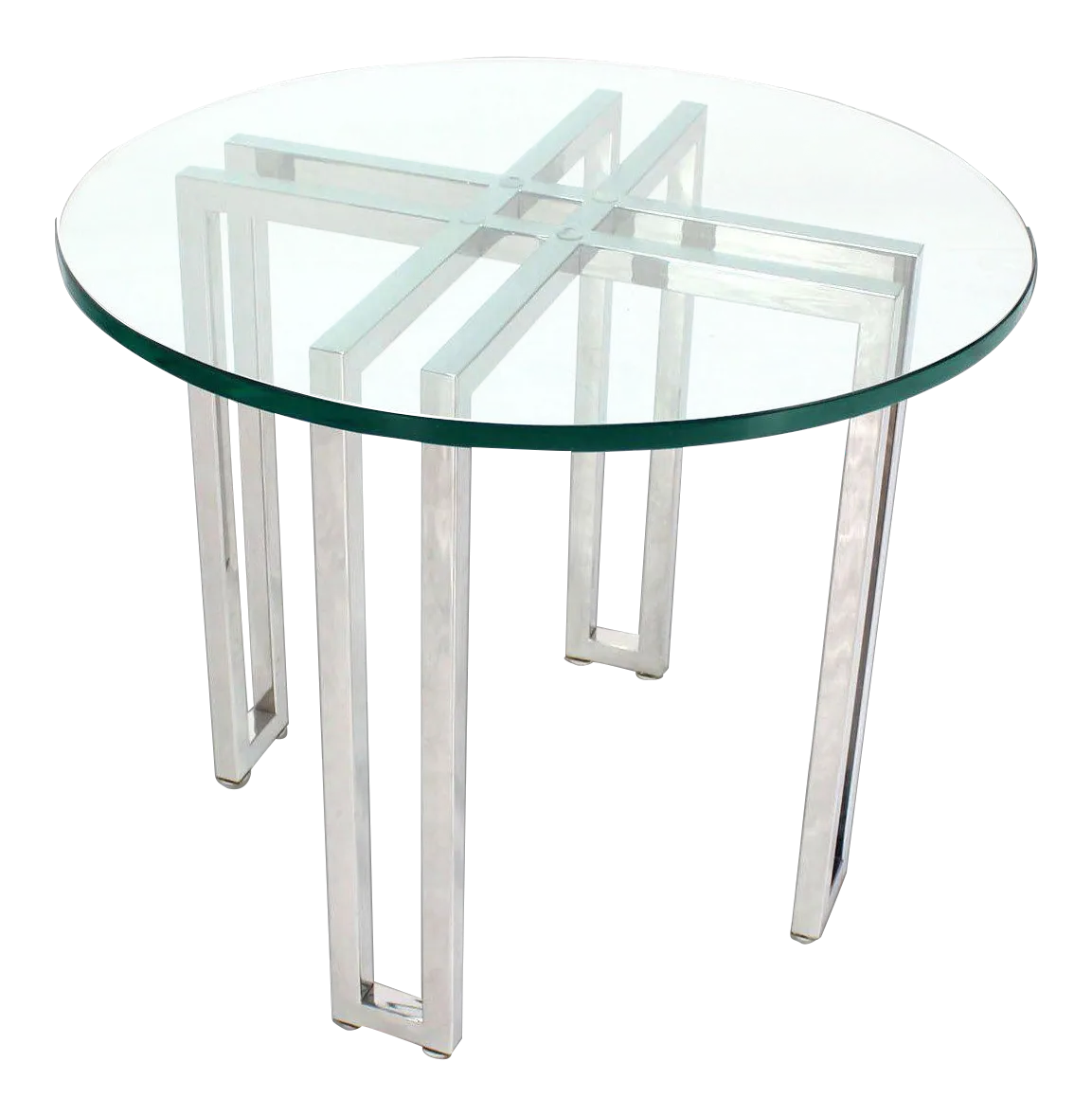 Mid-Century Modern Round Chrome Base and Glass-Top Side Table | Chairish