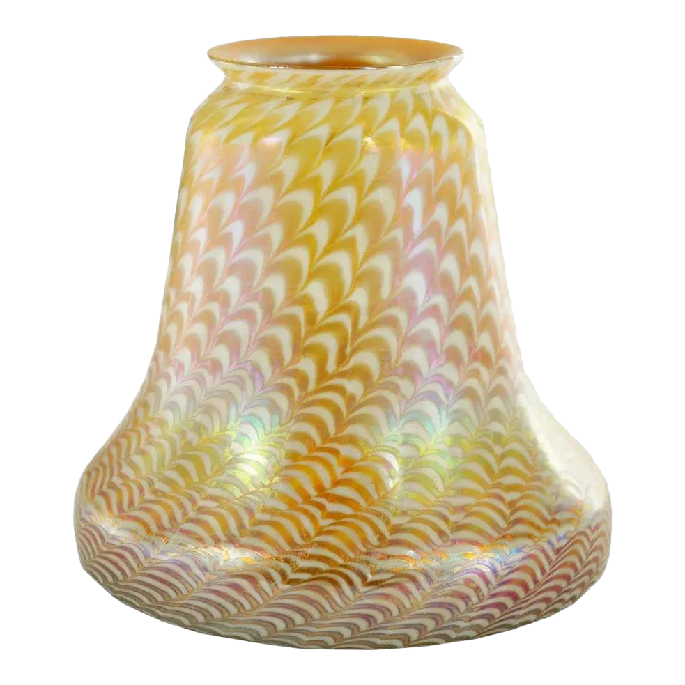 American Fostoria Art Glass Zipper Pattern on Gold Lamp Shade | Chairish