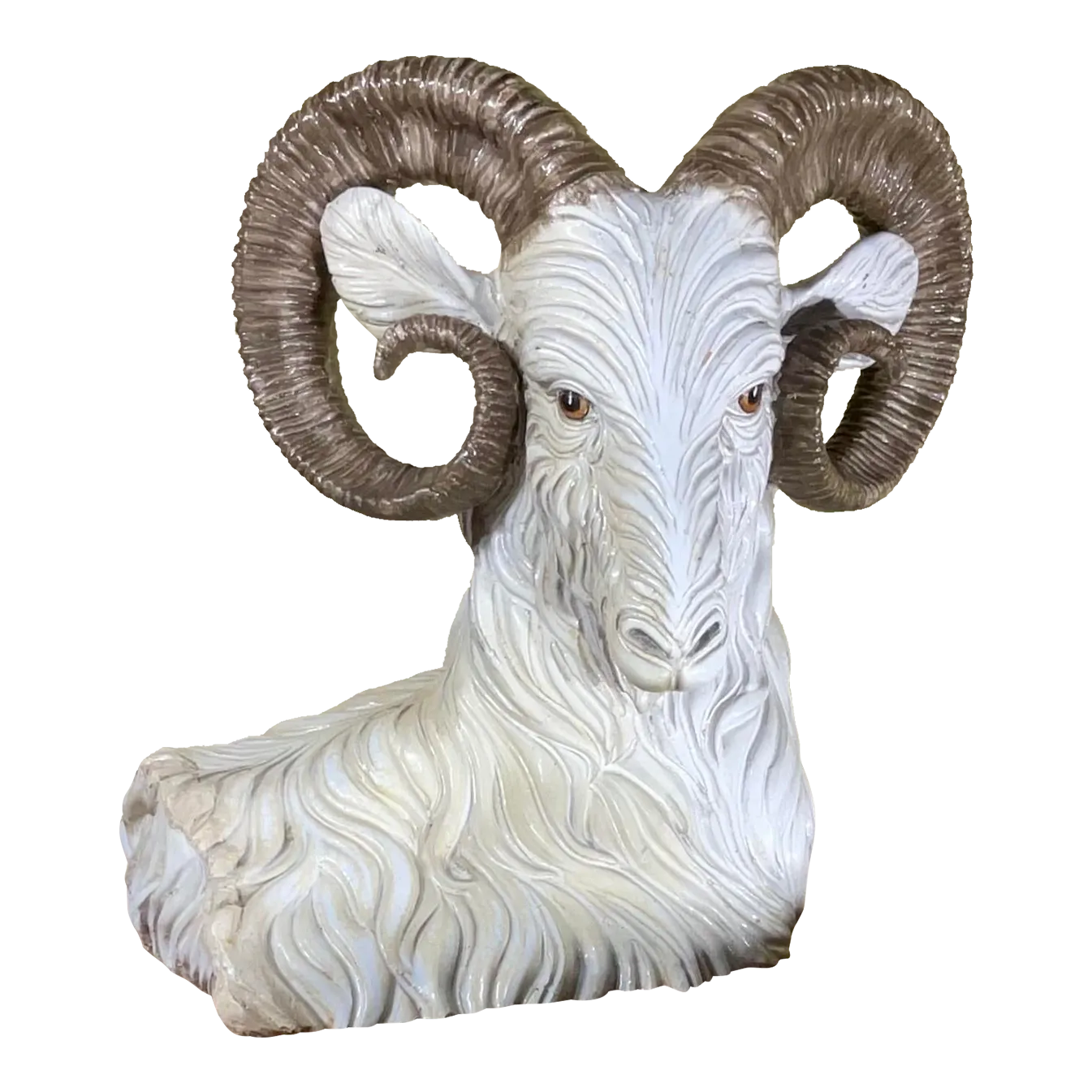 Large Italian Hand Painted Ceramic Ram Head Sculpture 1950s | Chairish