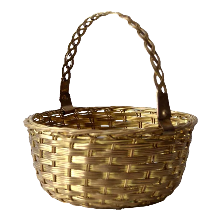 Vintage Solid Brass Woven Basket | Chairish