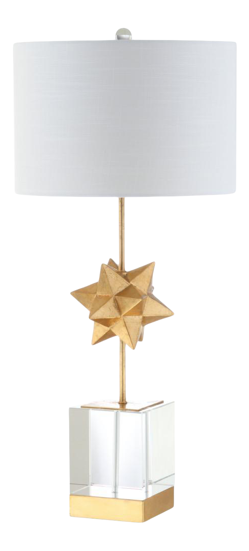 32" LED Metal & Crystal Table Lamp, Clear & Gold Leaf | Chairish