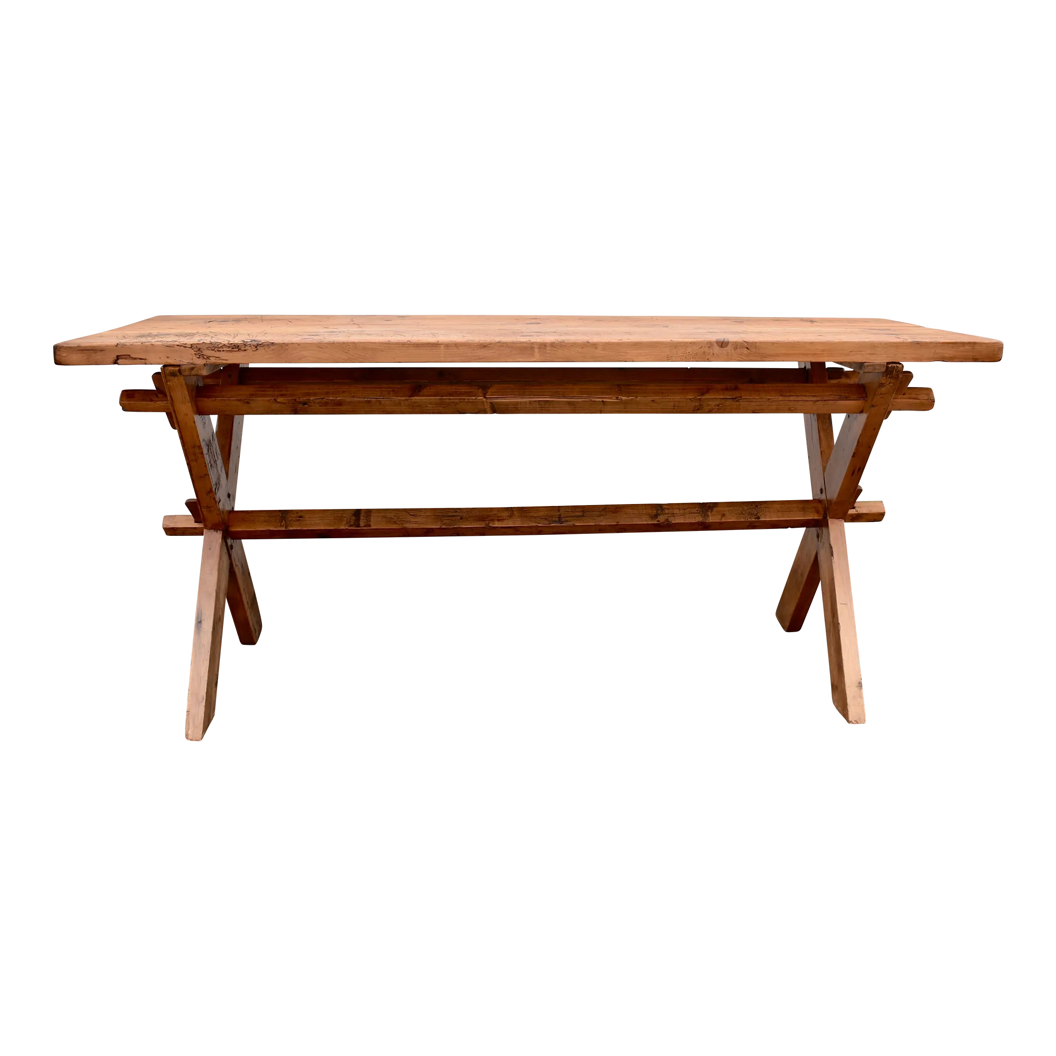 Pine "X" Base Trestle Table, Circa 1910 | Chairish