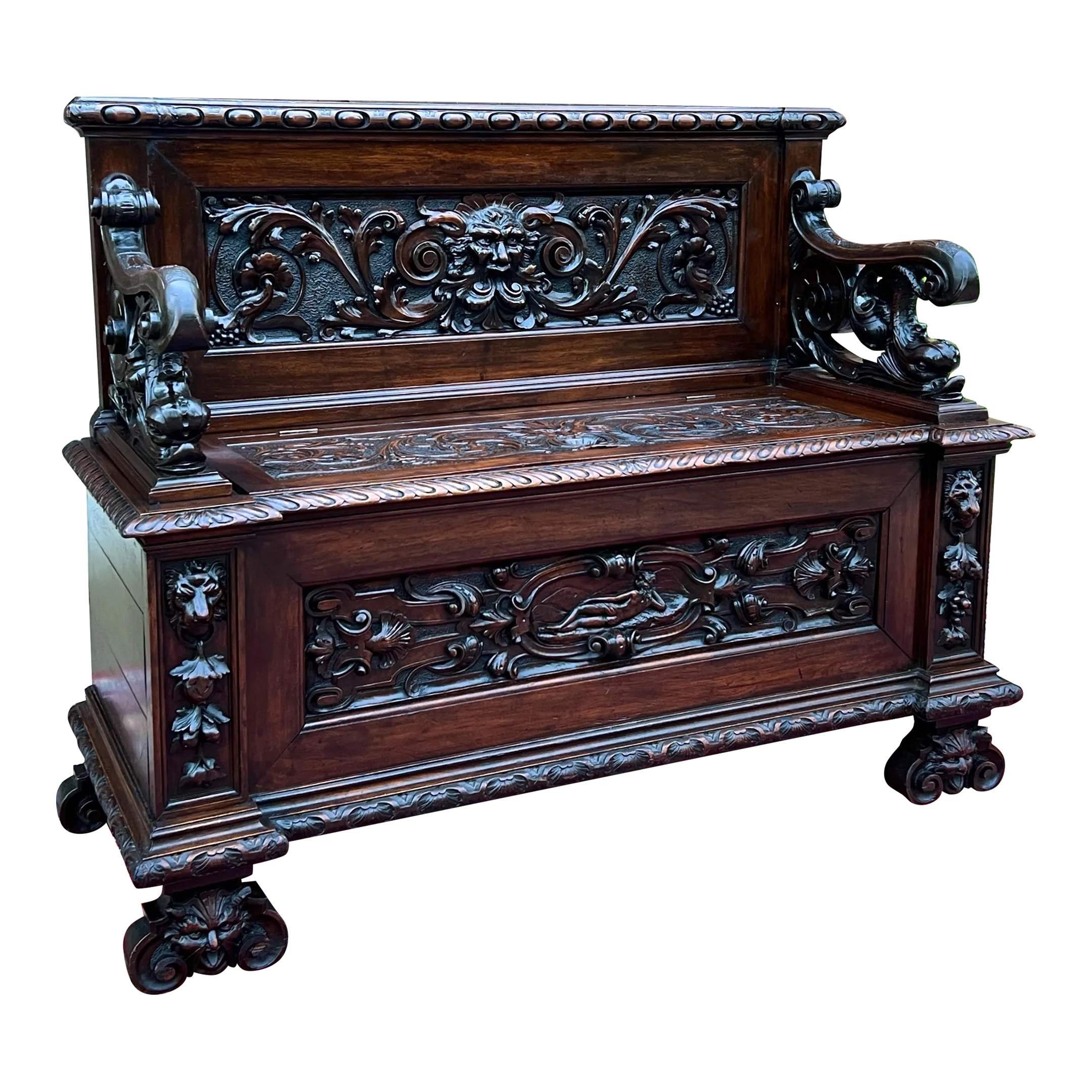 Antique Italian Bench Settee Entry Hall Bench Renaissance Revival ...