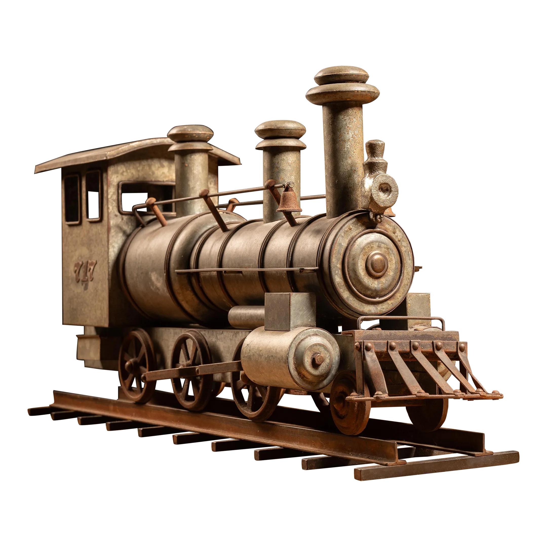Early 20th Century Galvanized Steel Steam Locomotive Model on Track ...