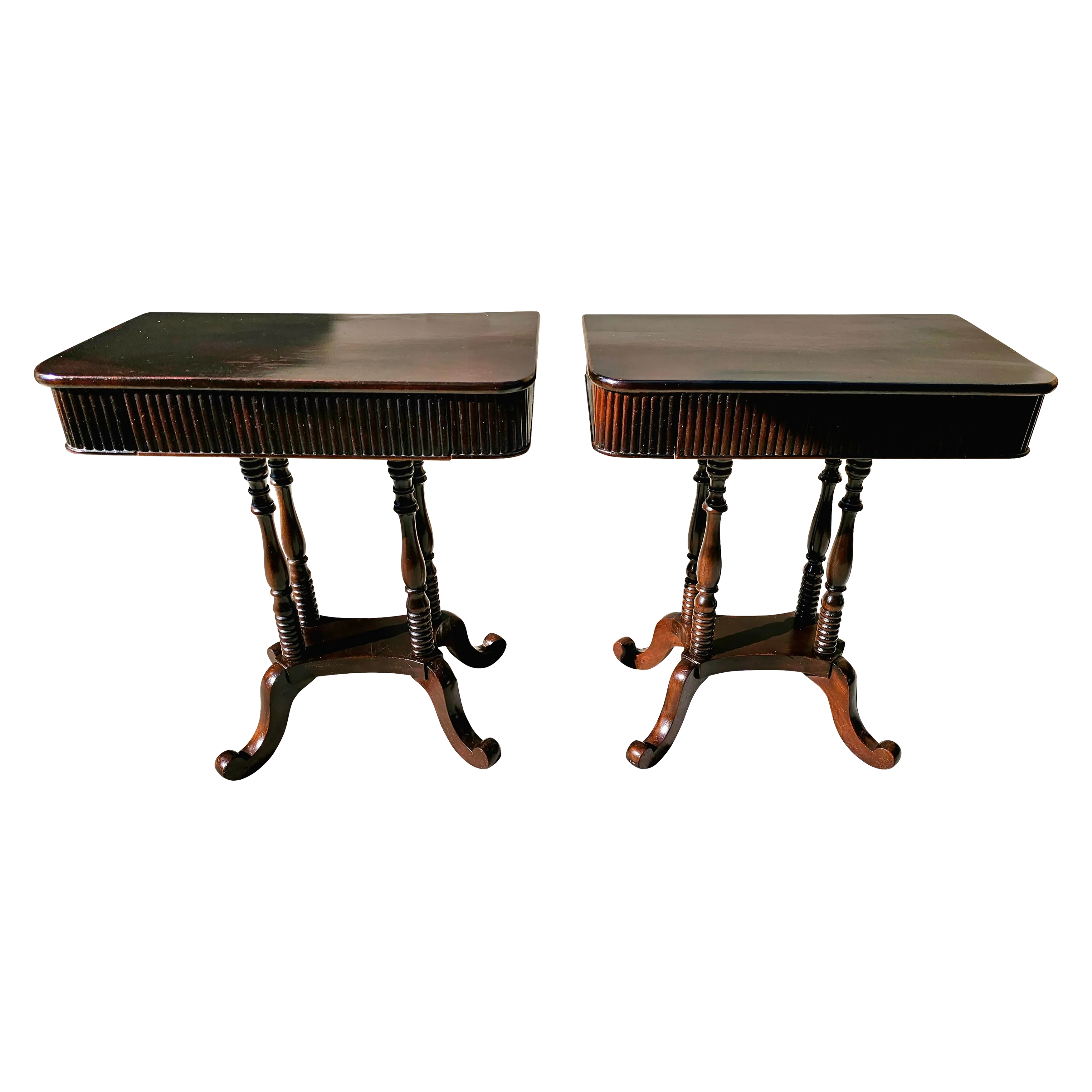 Late 19th Century Pair of Antique Four Pillar Base Single Drawer Fluted ...