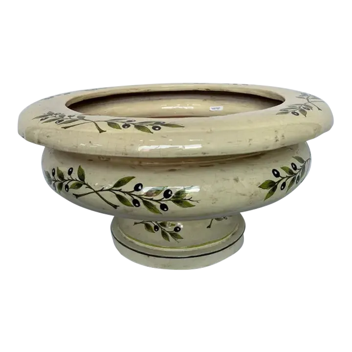 1990s Italian Hand-Painted Ceramic Planter With Olive Flowers | Chairish