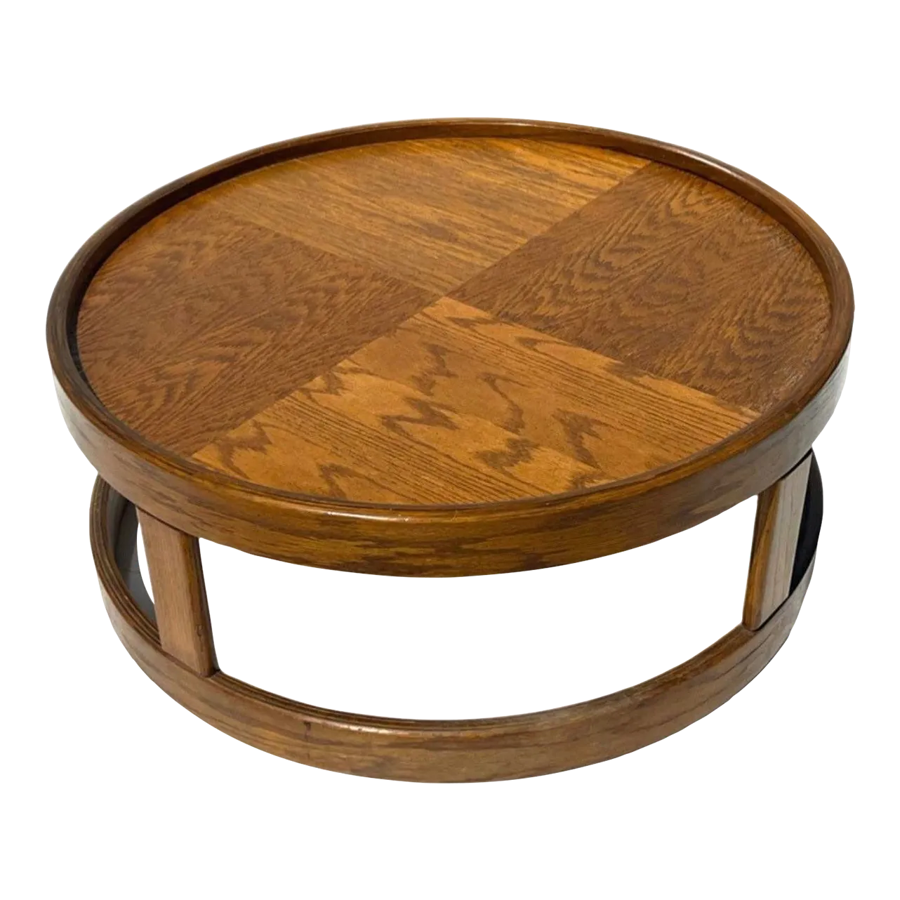 Vintage Mid Century Modern 1970s Large Parquet Circle Oak Coffee Table ...