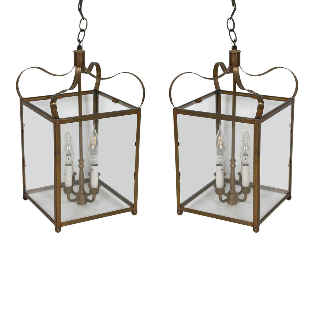 Pair of Vintage Brass Square Lanterns | Chairish