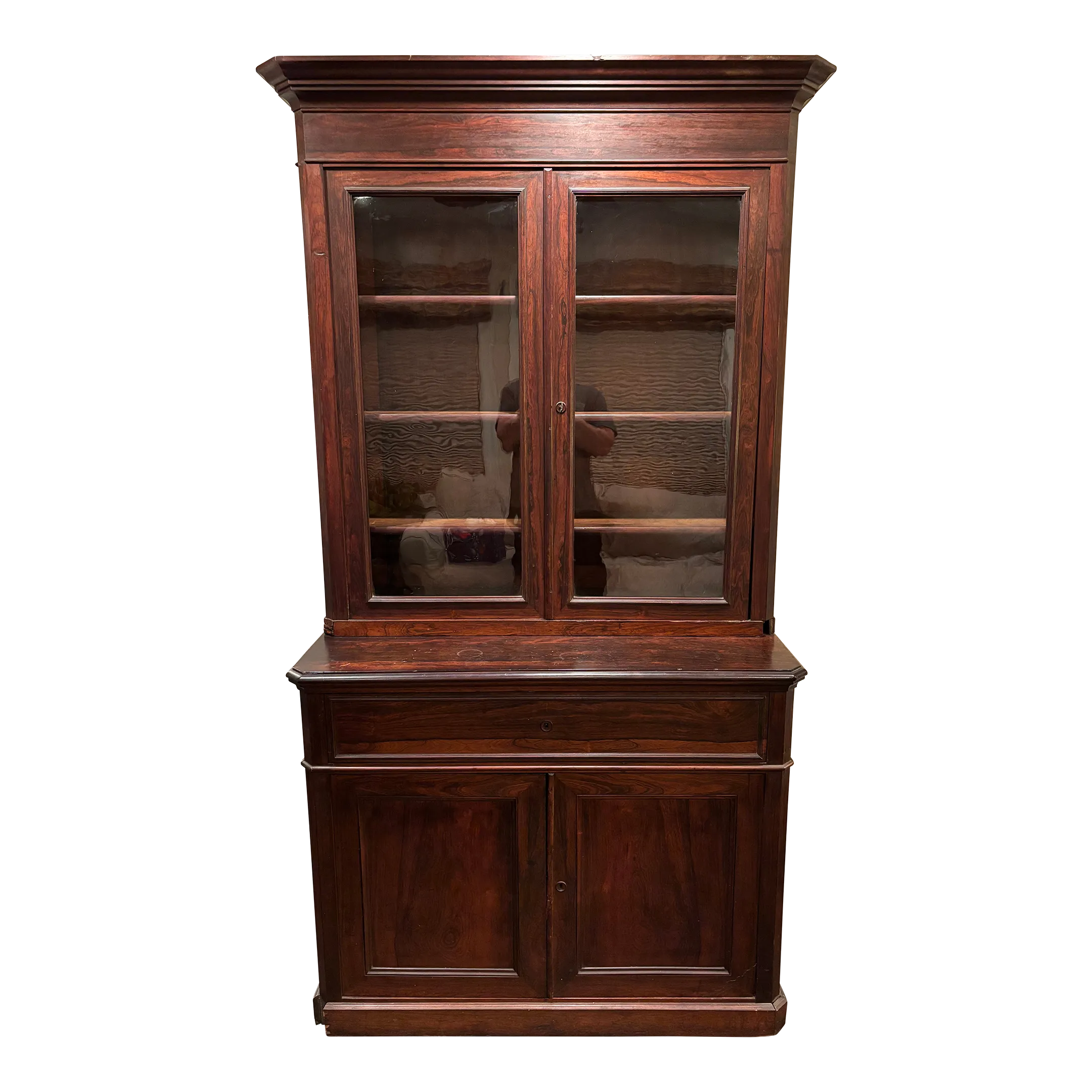 Antique Fold Out Desk Secretaire Bookcase Glass Door Hutch Victorian ...