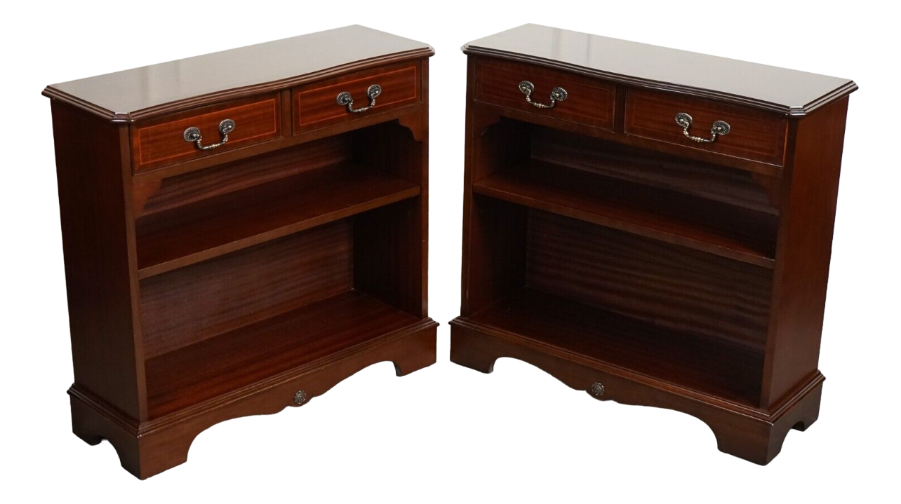 Mahogany Open Dwarf Library Bookcases with Adjustable Shelves, Set of 2 ...