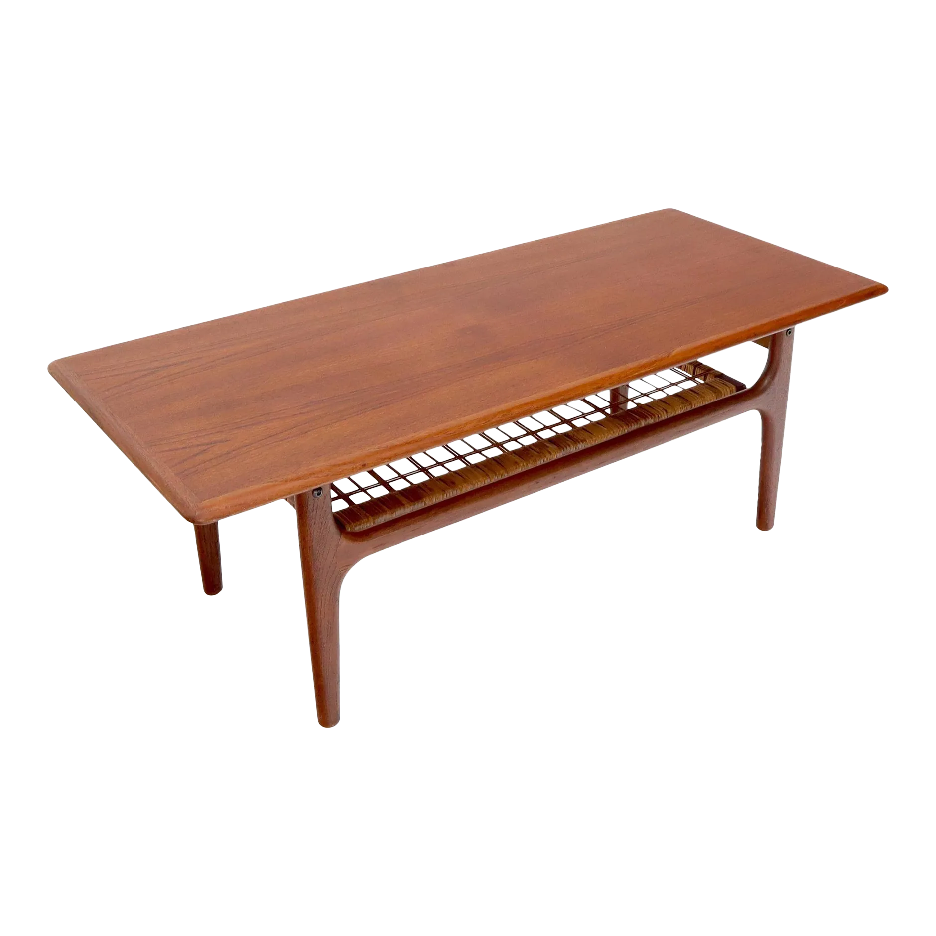 Danish Teak Mid-Century Modern Rectangular Coffee Table with Cane Shelf ...