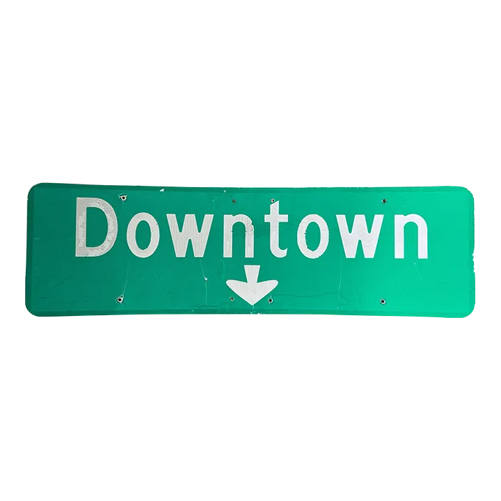 1980s Large Vintage Green and White "Downtown" Street Sign With Arrow ...