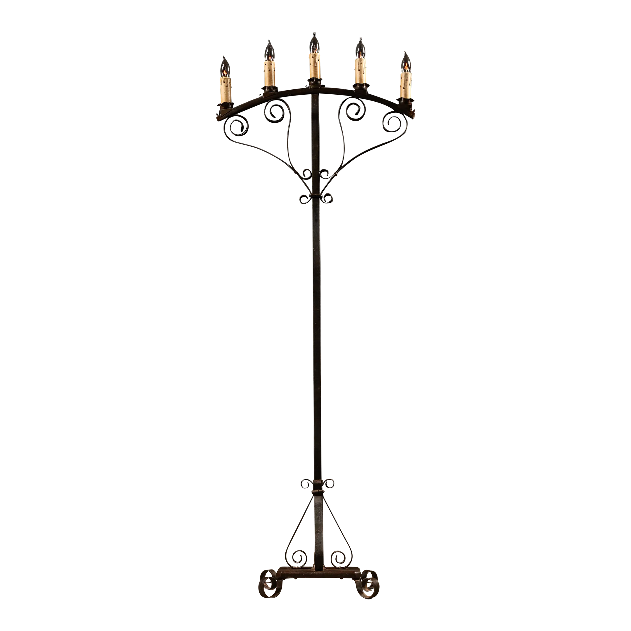 1920s Gothic-Inspired Wrought Iron Electric Floor Candelabra | Chairish