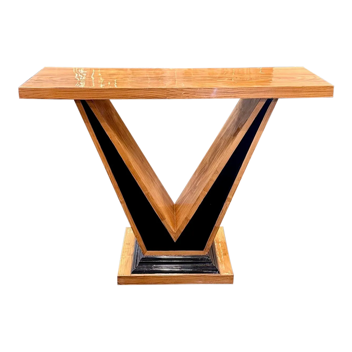 MCM Italian Elm Wood v Shape Console | Chairish