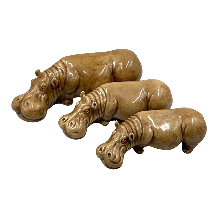 1950s Mid-Century Set of 3 Ceramic Hippos, Zaccagnini Italy | Chairish
