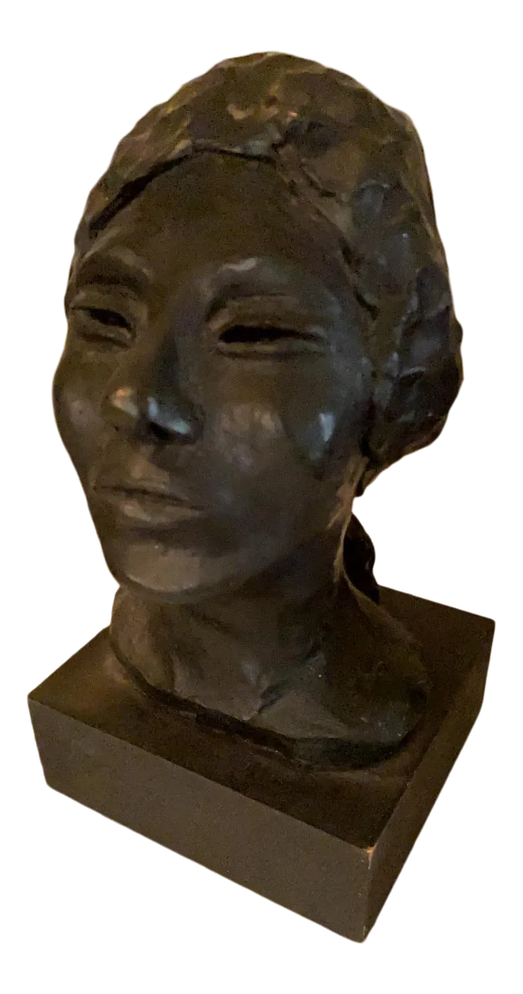 1970s Clay Bust Sculpture of a Woman | Chairish