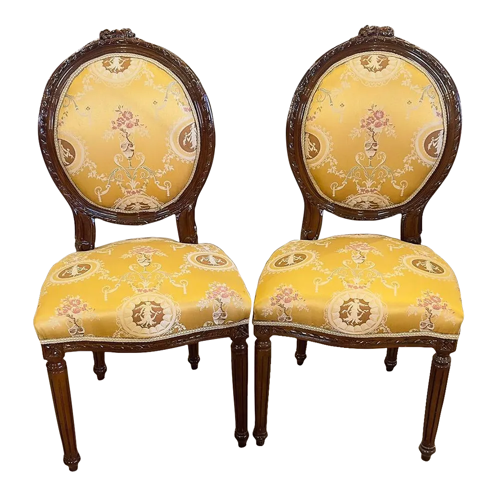 French Style Yellow Upholstered Dining Chair - Set of 2 | Chairish