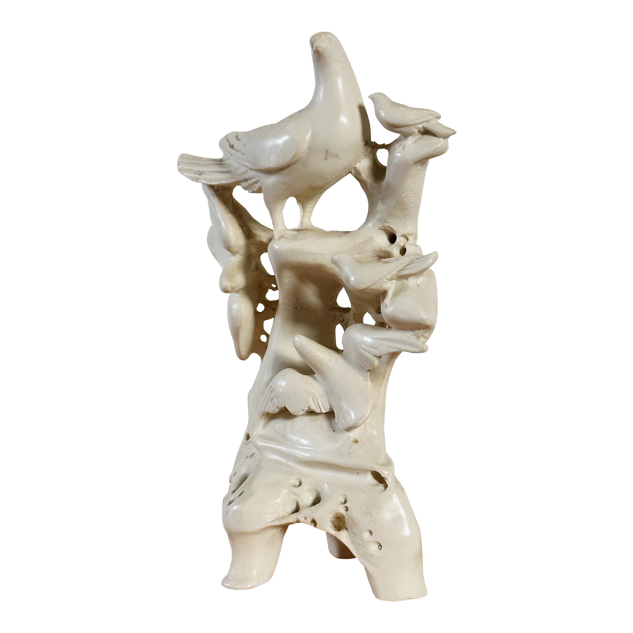 Vintage Asian Carved Object d'Arte Depicting Birds on Tree | Chairish