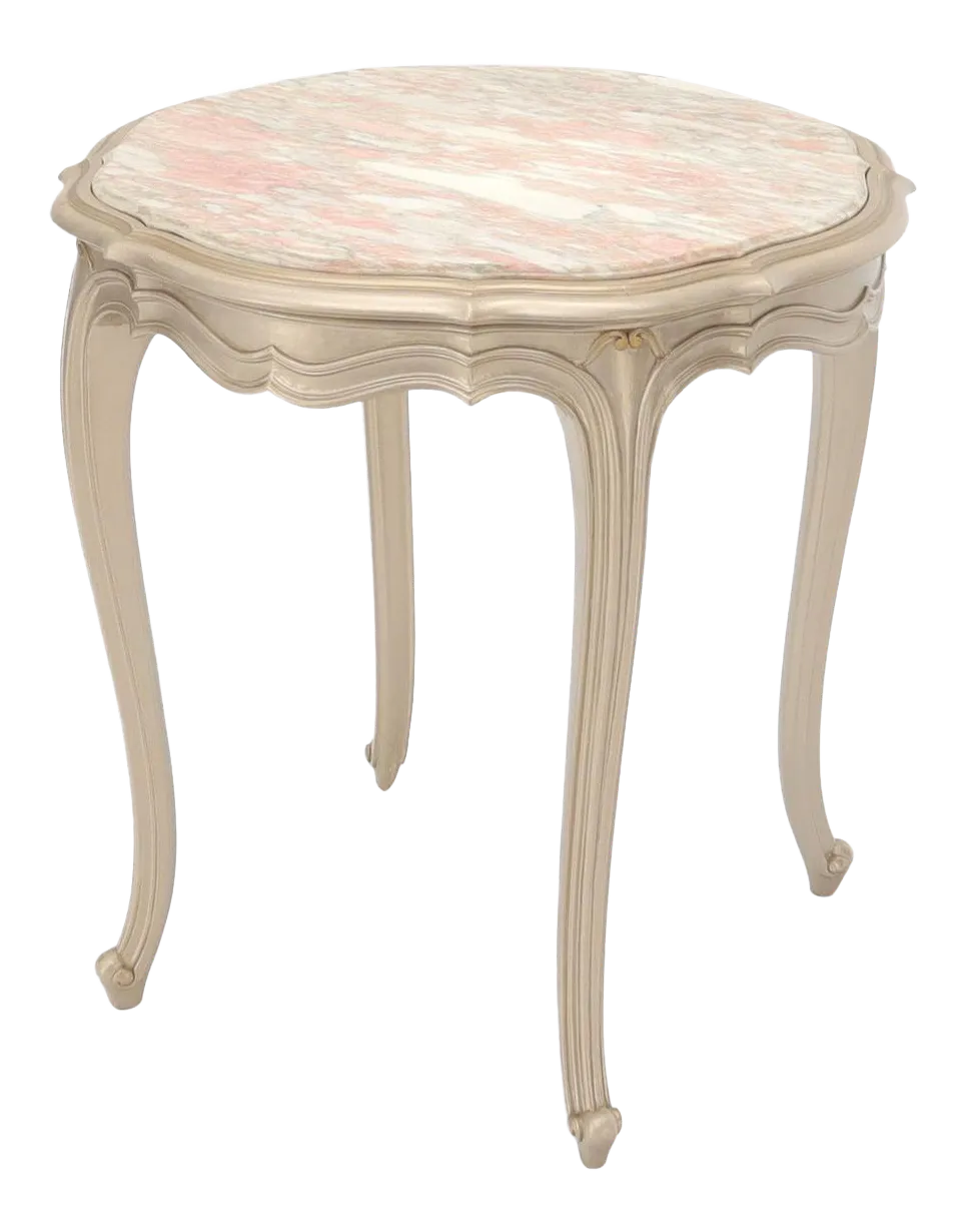 Country Provincial Tall Legs Silver Gilt Marble-Top Lamp Table Stand ...