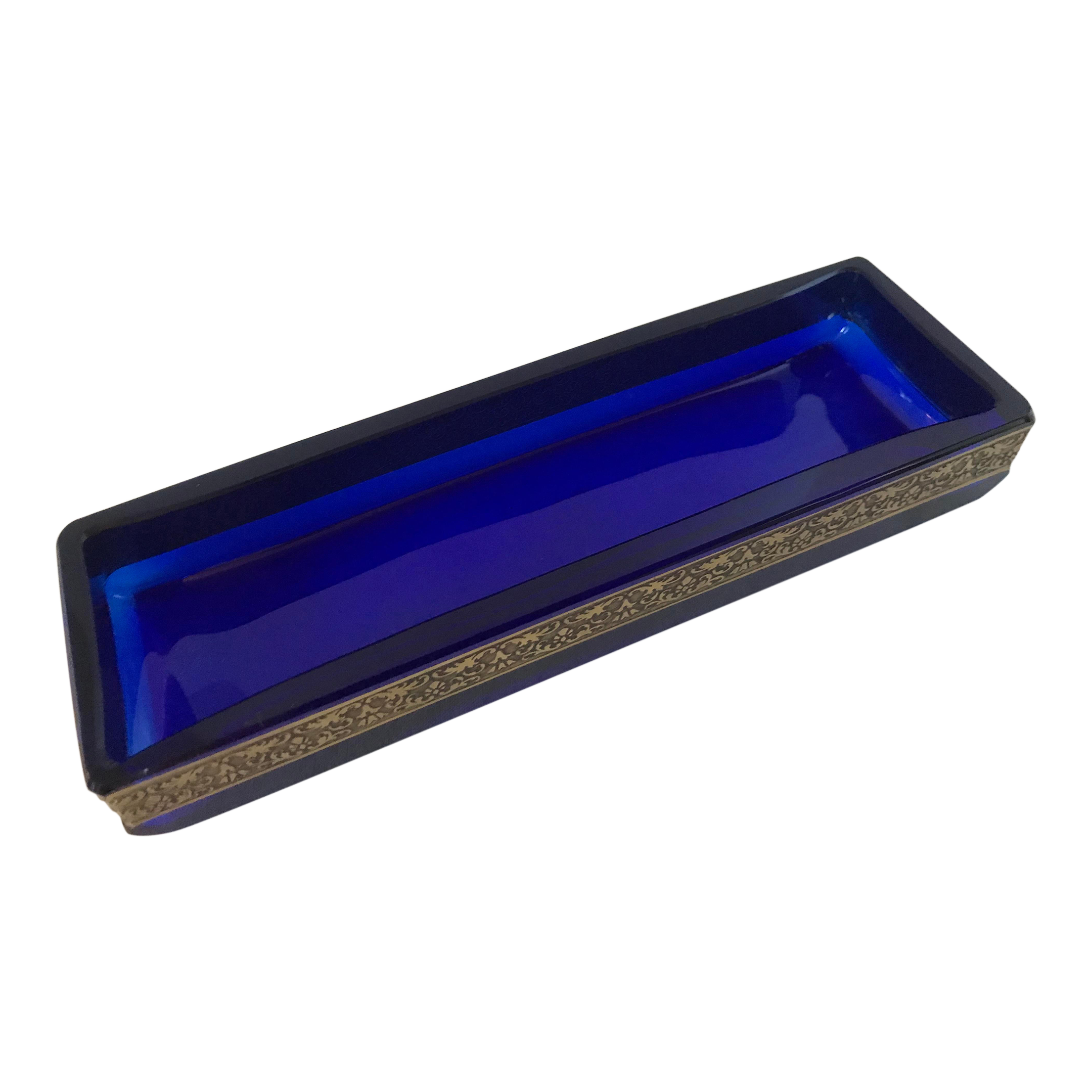 Antique Moser Karlsbad Cobalt Blue Rectangle Dish Etched Gilded Band ...