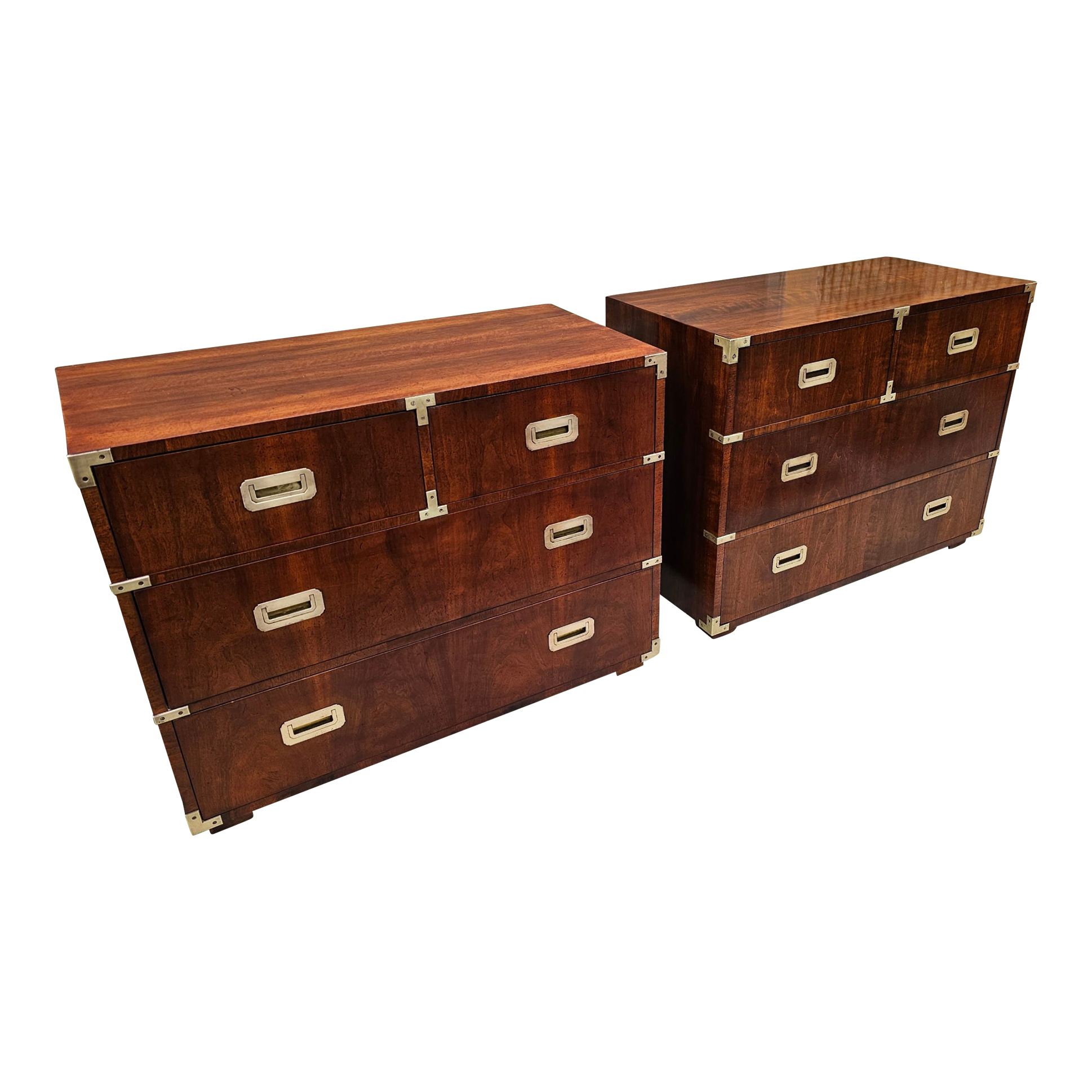 Mid 20th Century Pair of Henredon Campaign Bachelor's Chests | Chairish
