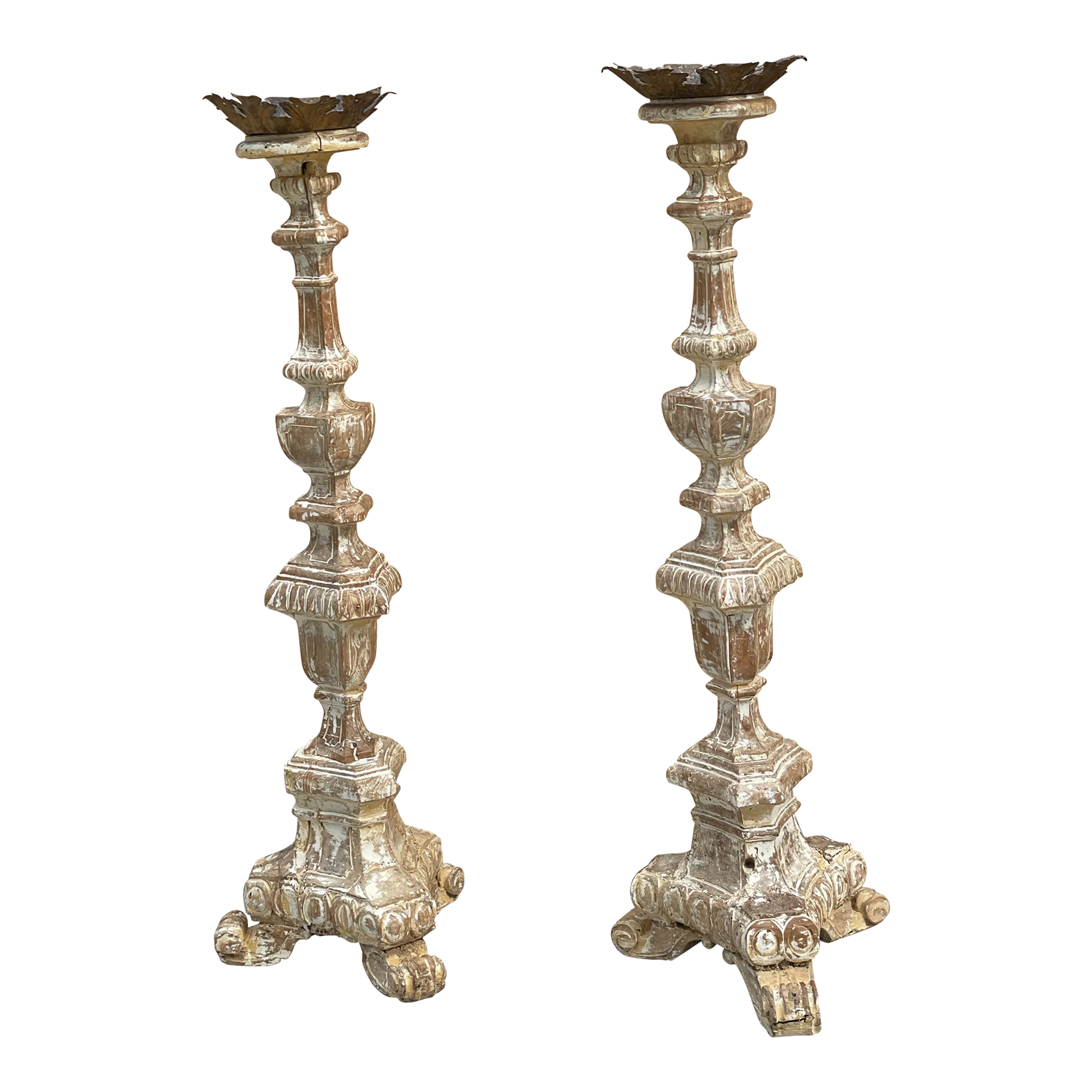 Pair of Baroque Style Tall Wooden Candlesticks | Chairish