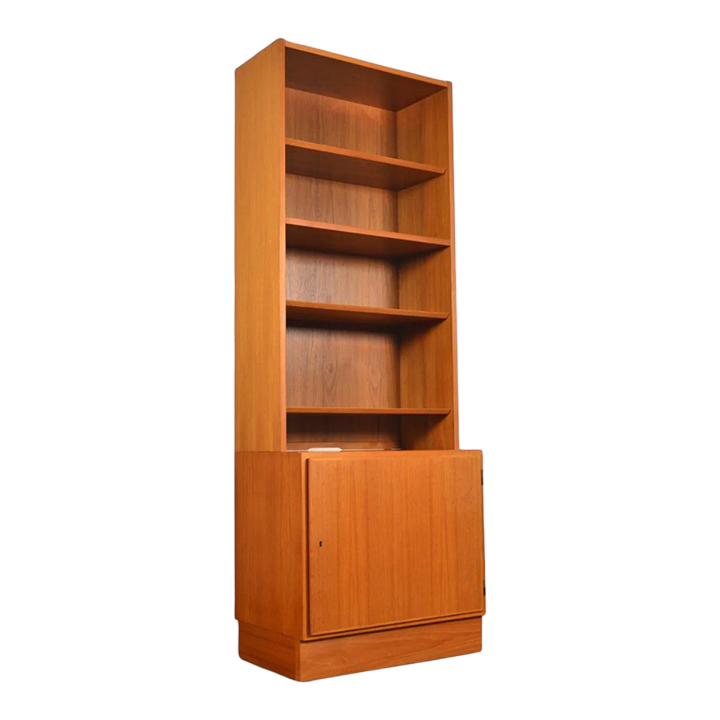 Carlo Jensen Narrow Teak Bookcase With Lower Locking Cabinet | Chairish